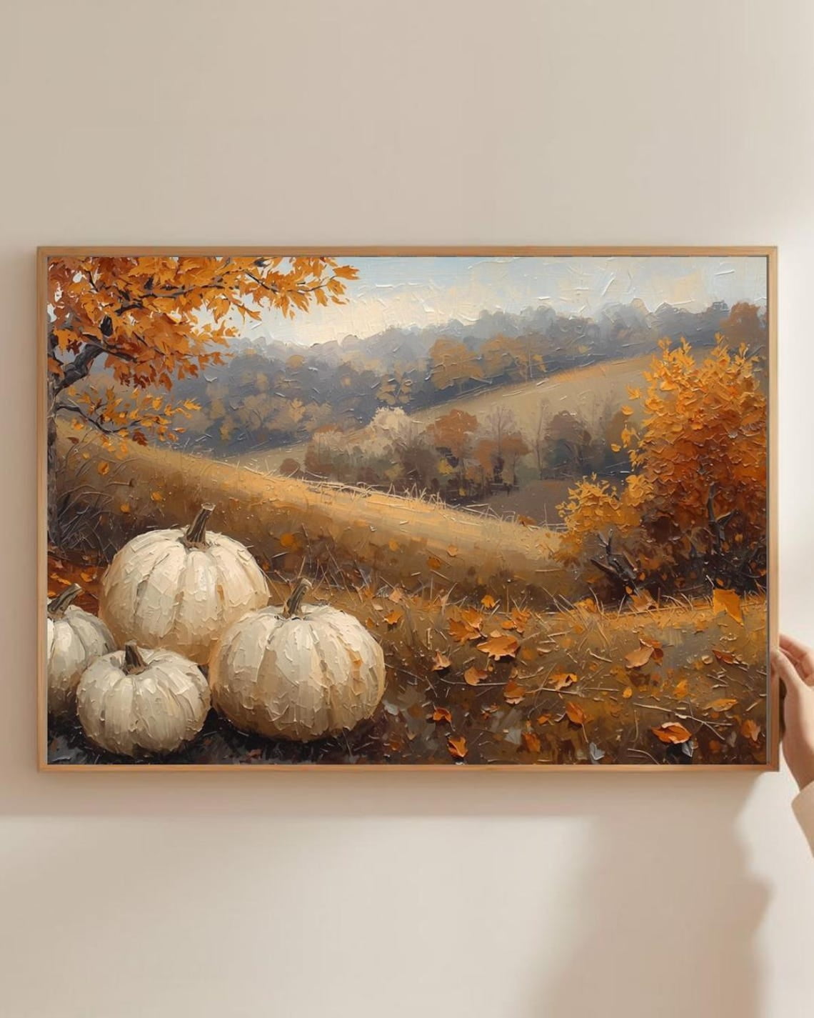 White Pumpkin Landscape Poster , Cottagecore Pumpkin, Antique Farmhouse ...