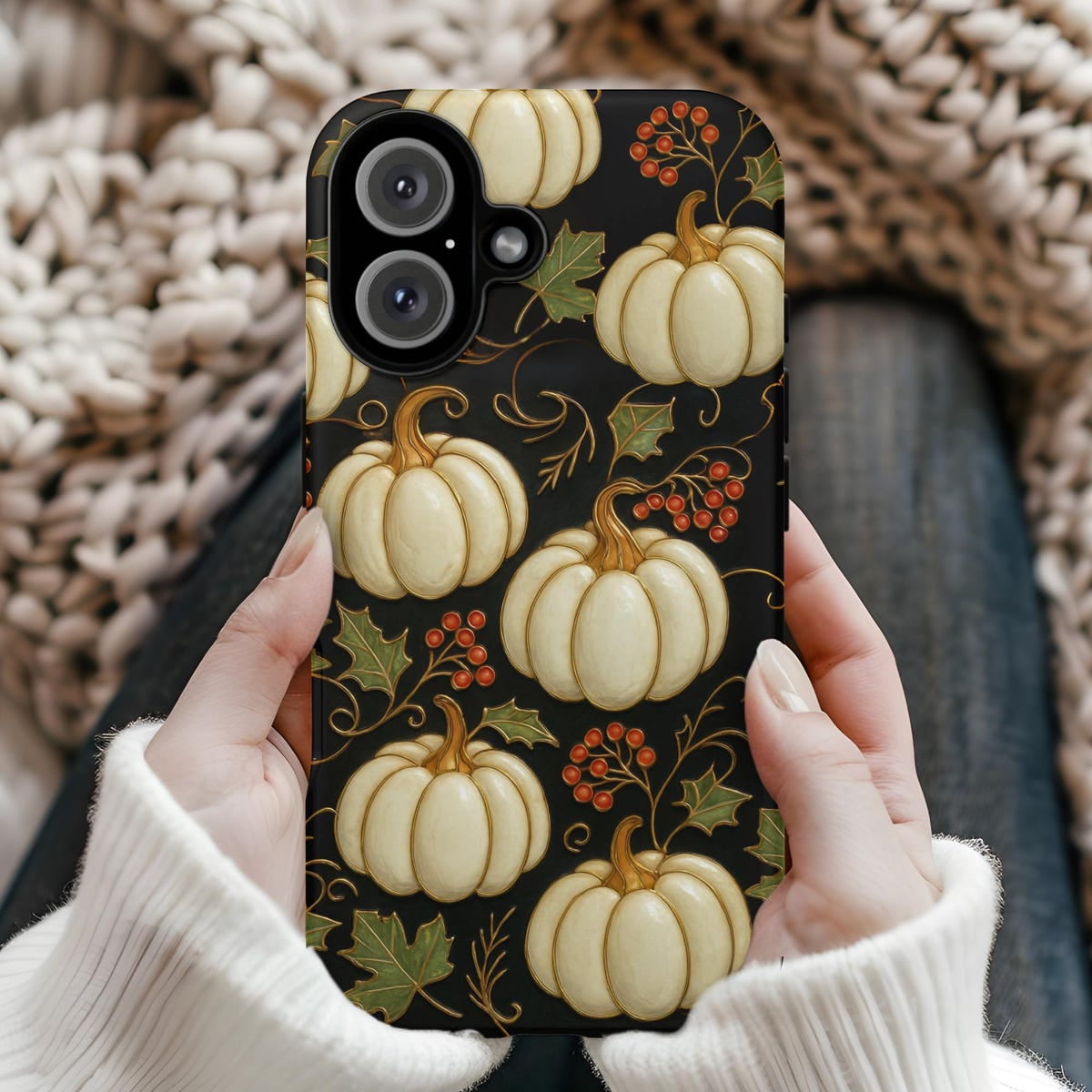 White Pumpkin Phone Case with an Autumn Floral Thanksgiving Harvest ...