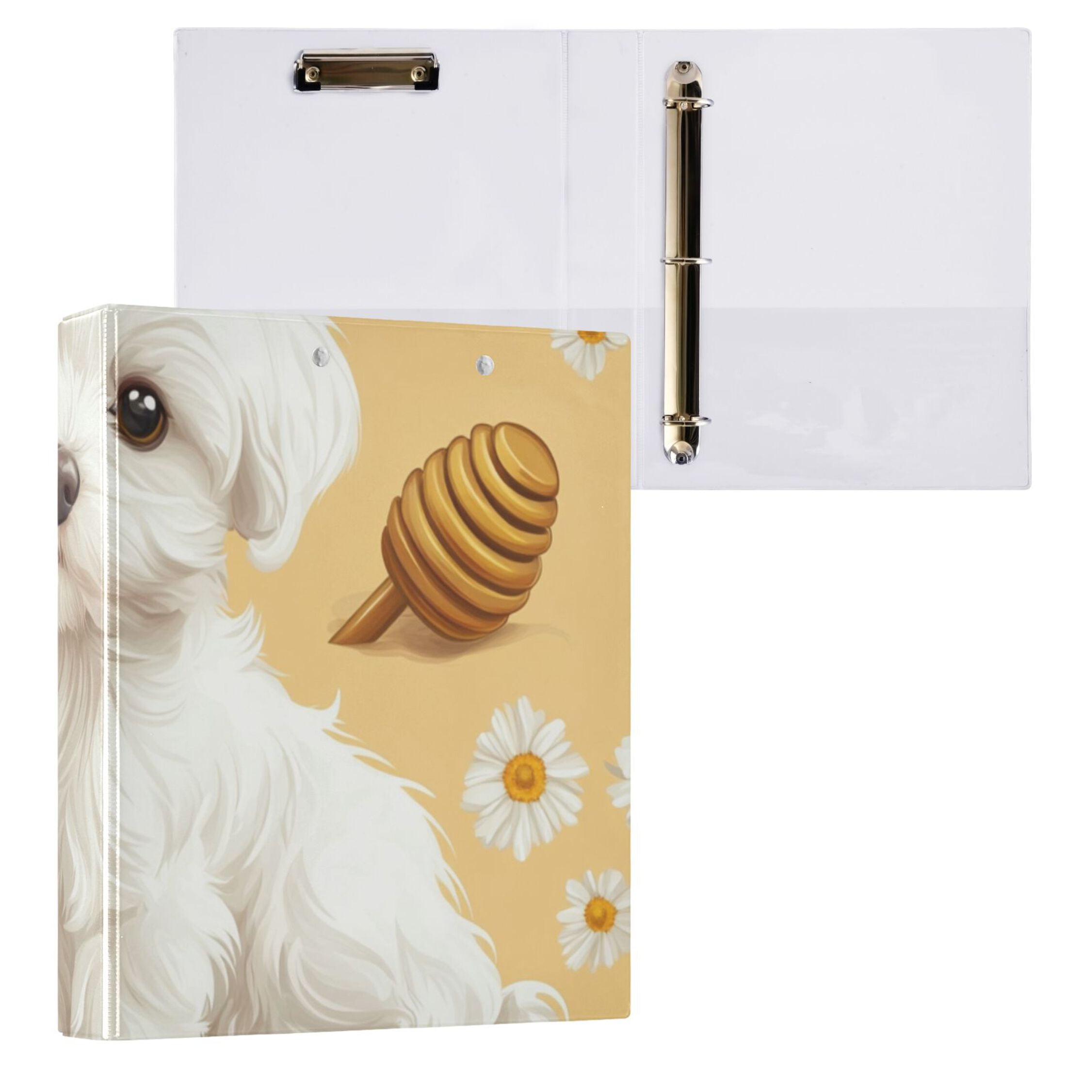 White Puppy Honey Jar Daisies Round Ring Binder 3 Rings 1.5" Capacity ...
