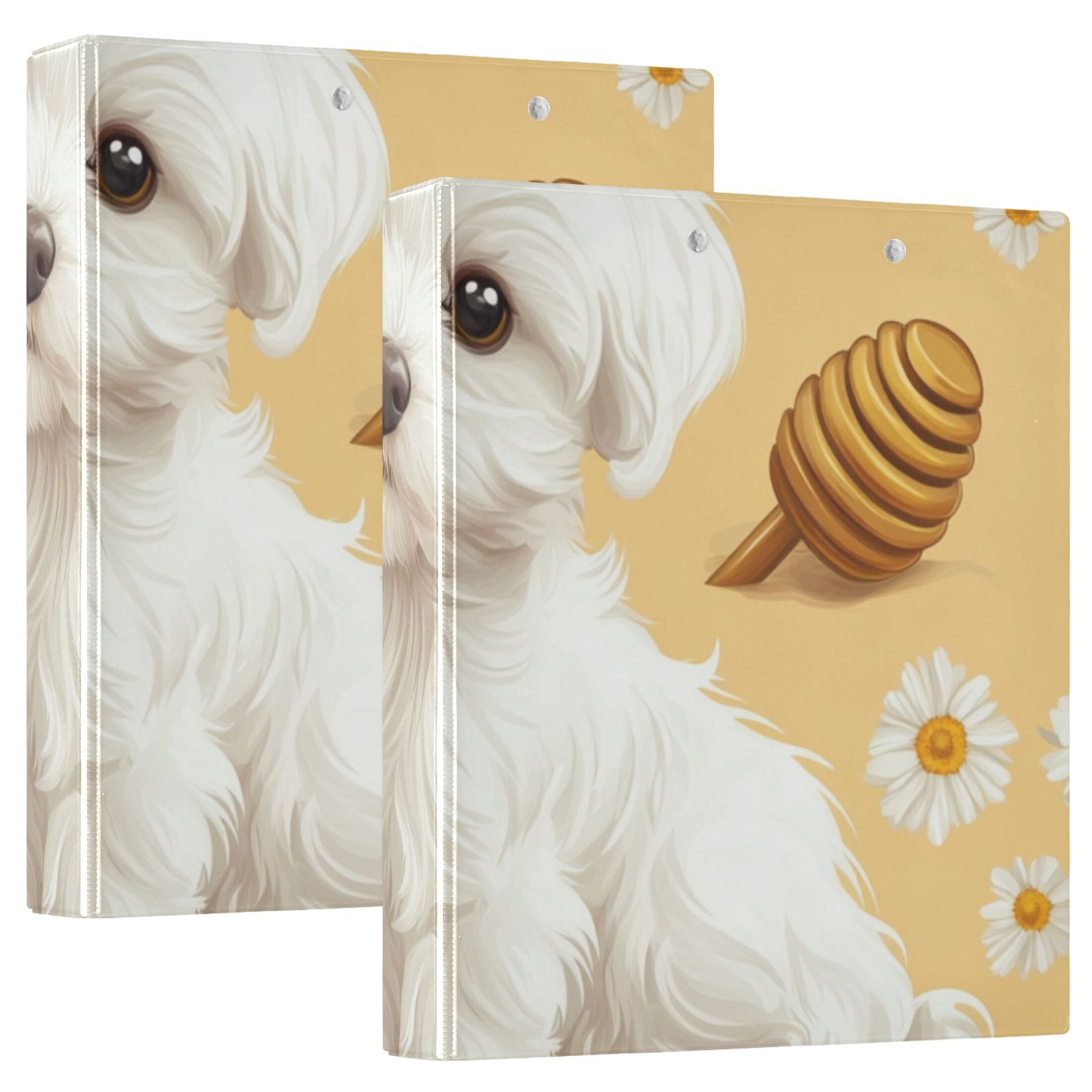 White Puppy Honey Jar Daisies Round Ring Binder 3 Rings 1.5" Capacity ...