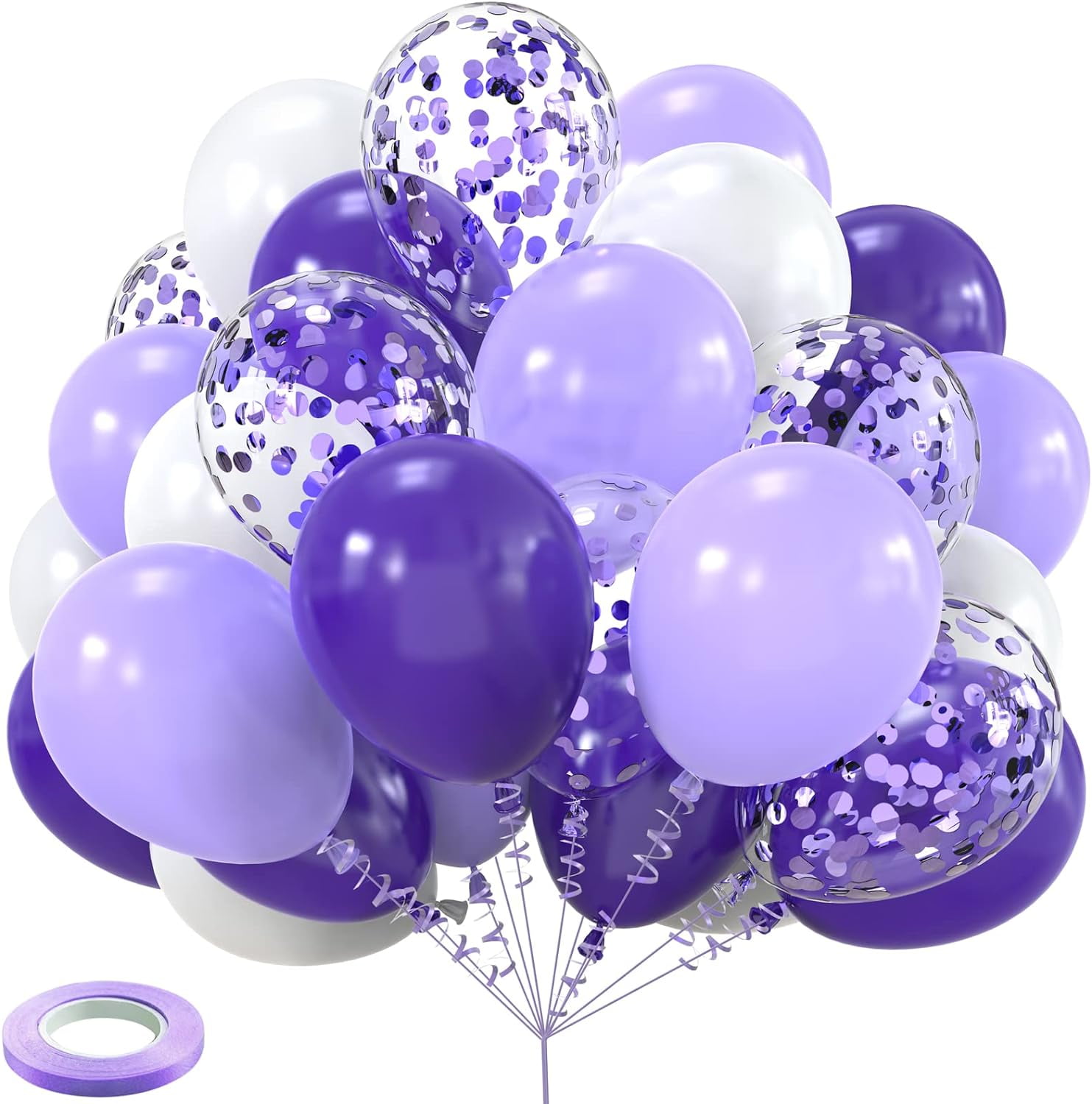 White Purple Confetti Latex Balloons, 50pcs 12 inch Helium Party ...