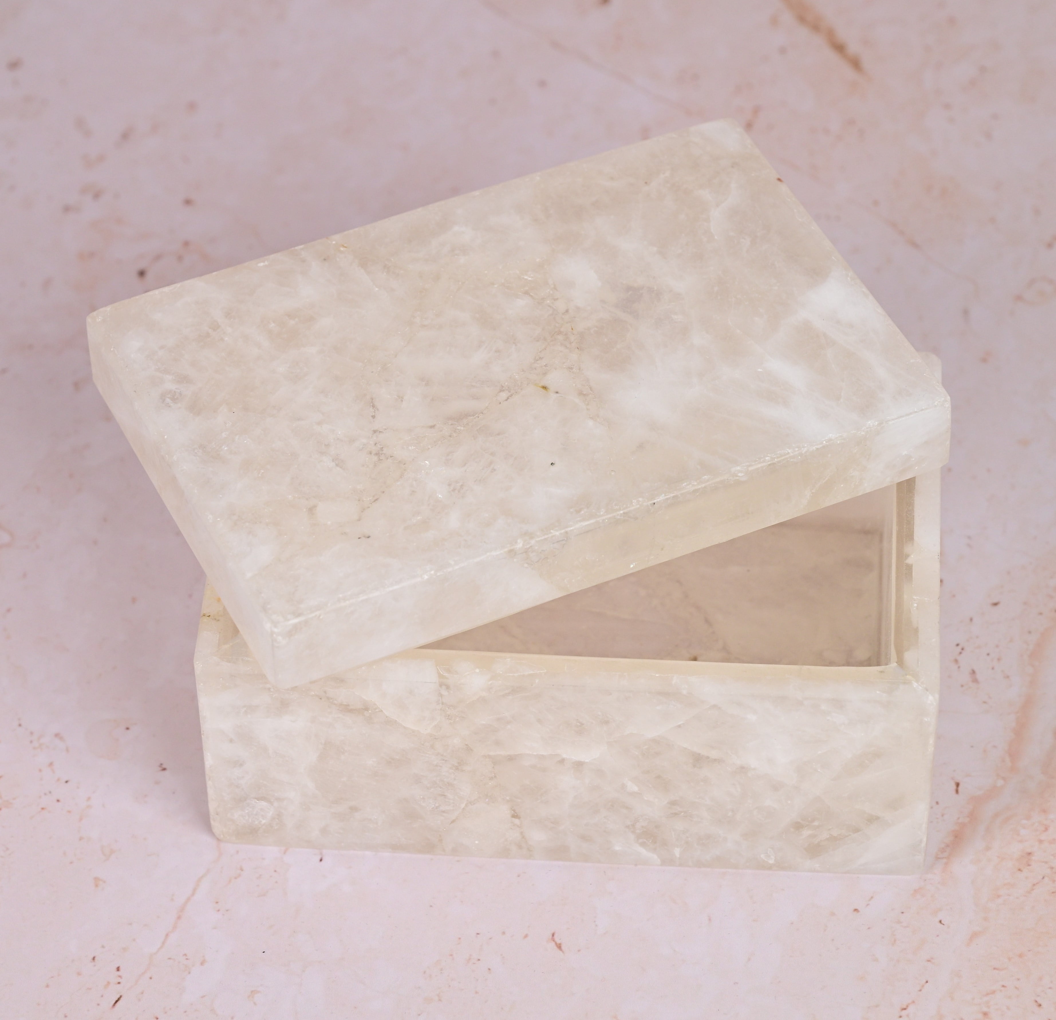 White Quartz Jewelry Box - Pink Crystal Gemstone Container - Luxury ...