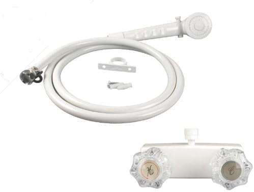 White RV /Mobile Home Shower Faucet with Clear Handles & Includes Hand ...