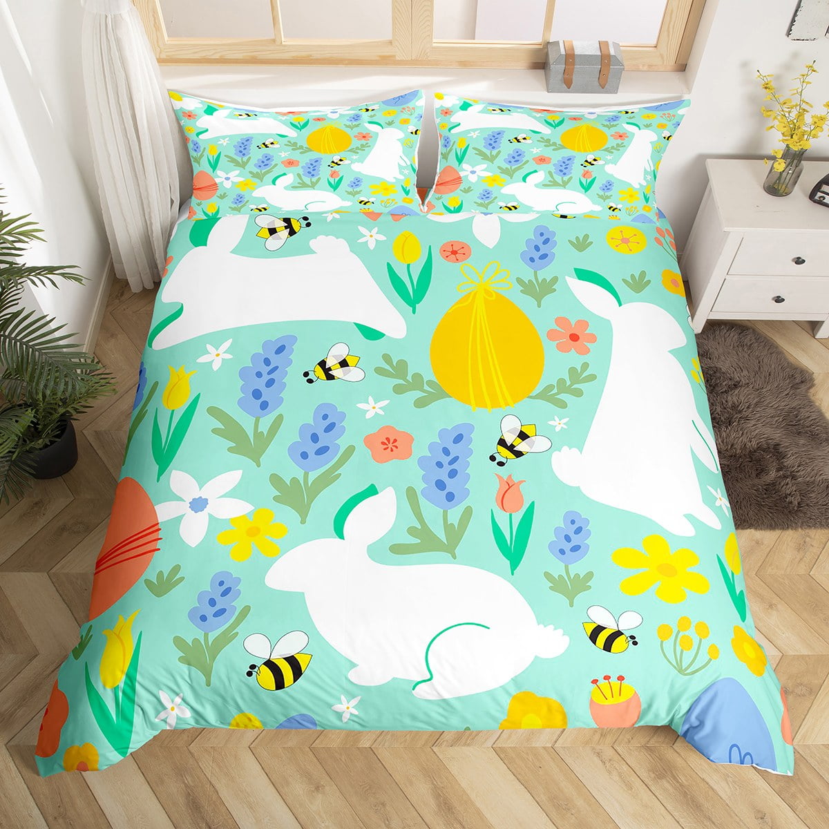 White Rabbit Comforter Cover Cartoon Bees Honeybee Duvet Cover ...