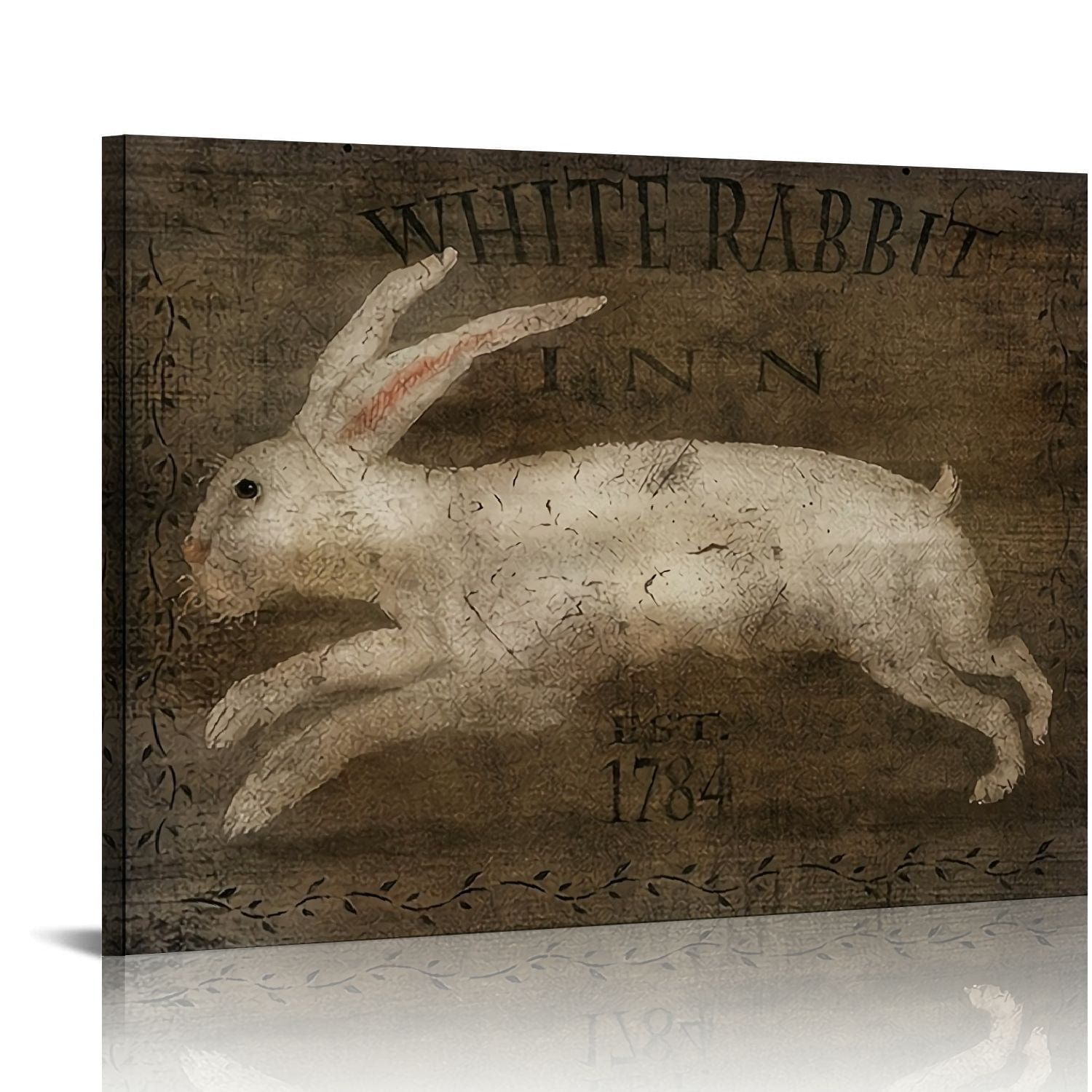 White Rabbit Inn Art Print, Vintage Bunny Oil Painting Canvas Poster ...