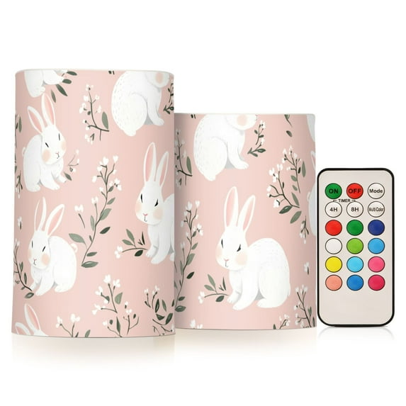 White Rabbit Pattern Flameless LED Candle Set with Remote, Battery ...