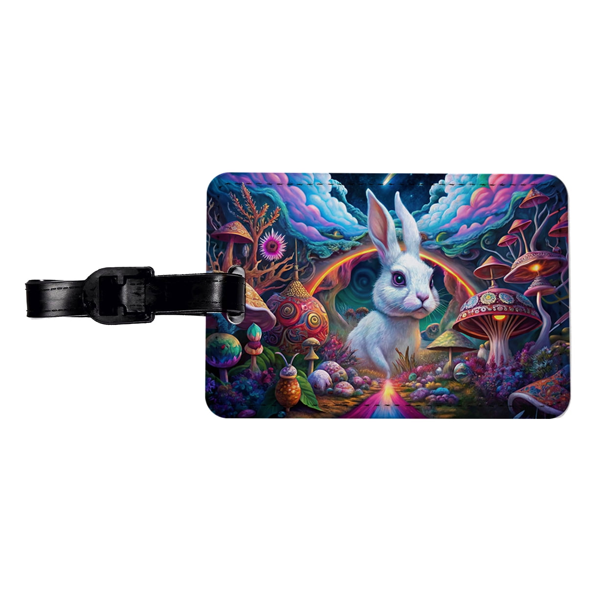 White Rabbit Psychedelic Trippy Wonderland Design Faux Leather Travel ...