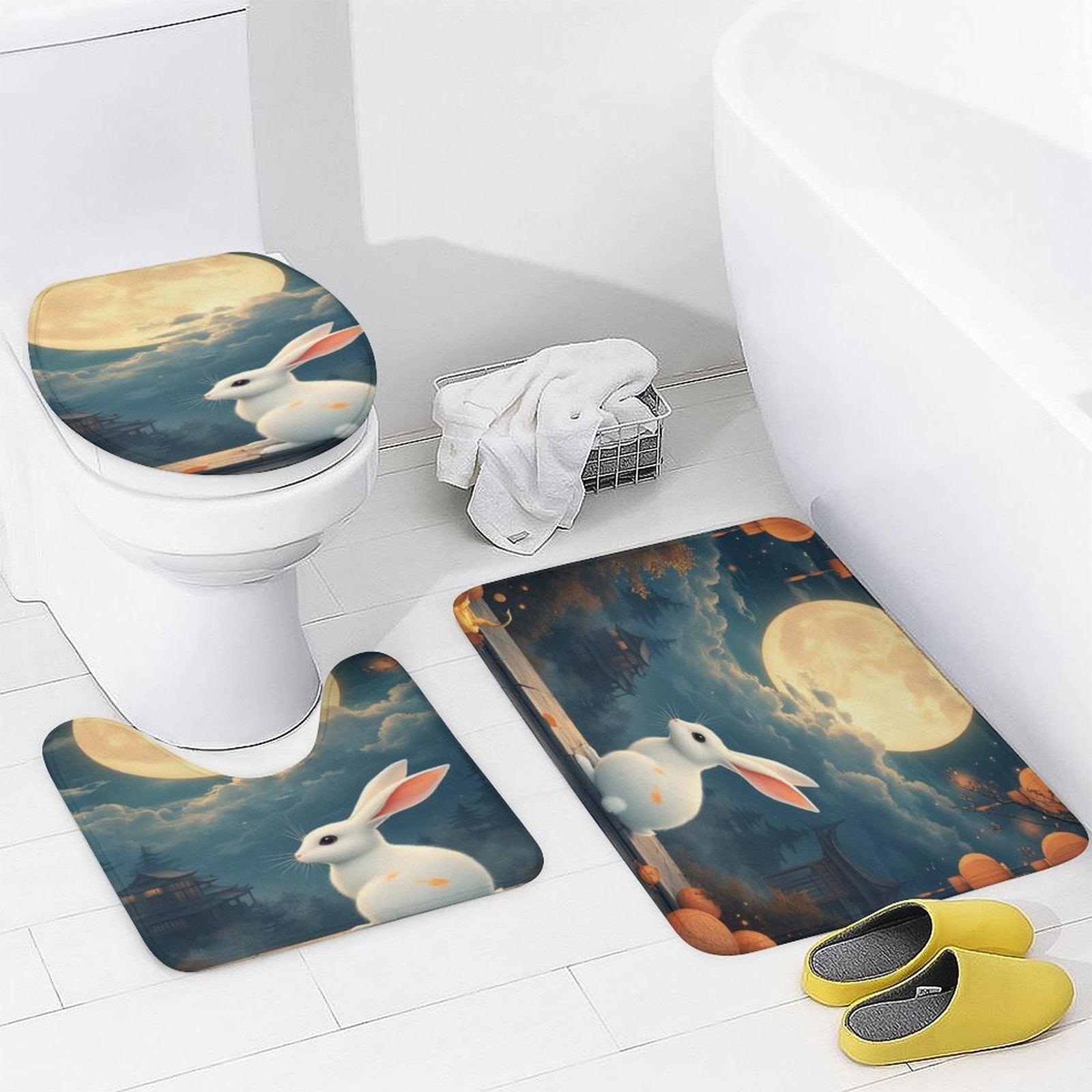 White Rabbit Under Full Moon Bathroom Mats Sets 3 Piece, Bath Mat Earth ...