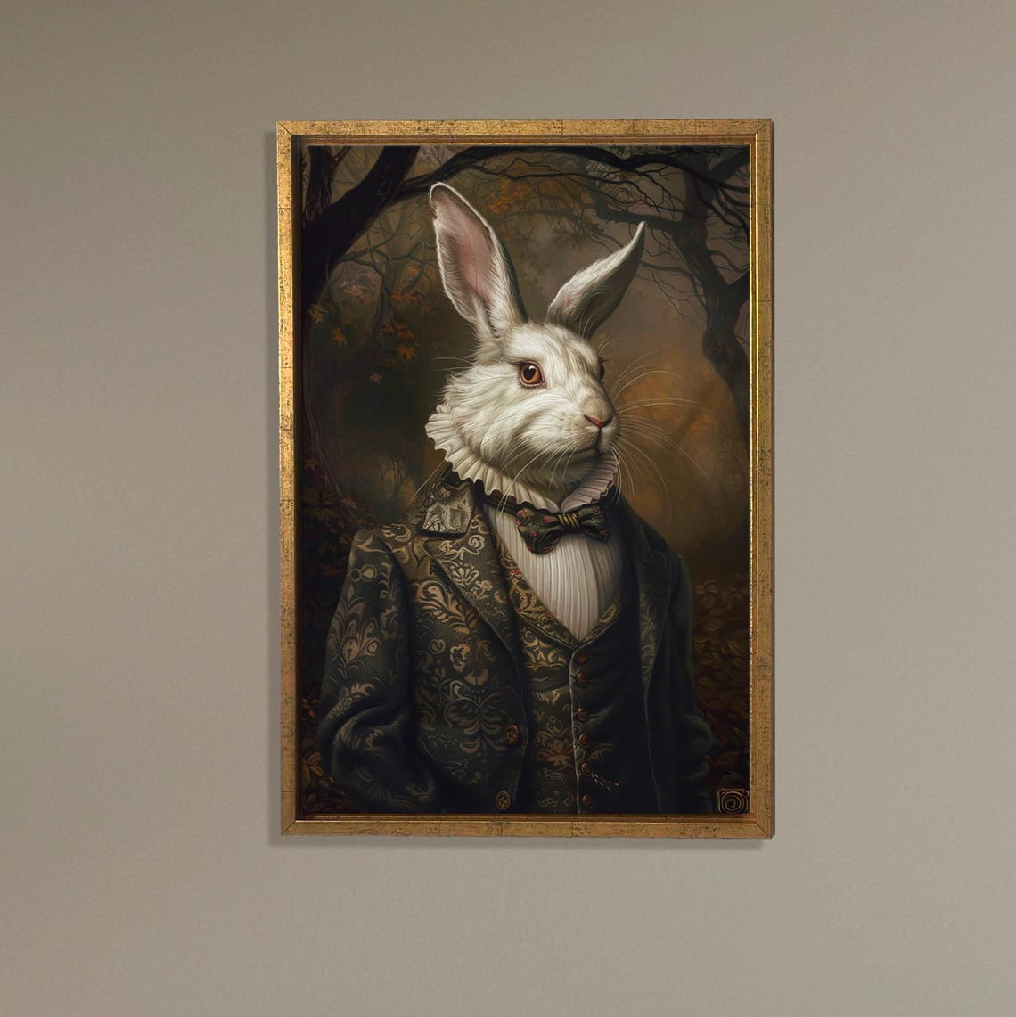 White Rabbit Wall Art, Victorian Animal Portrait, Whimsical Fantasy ...