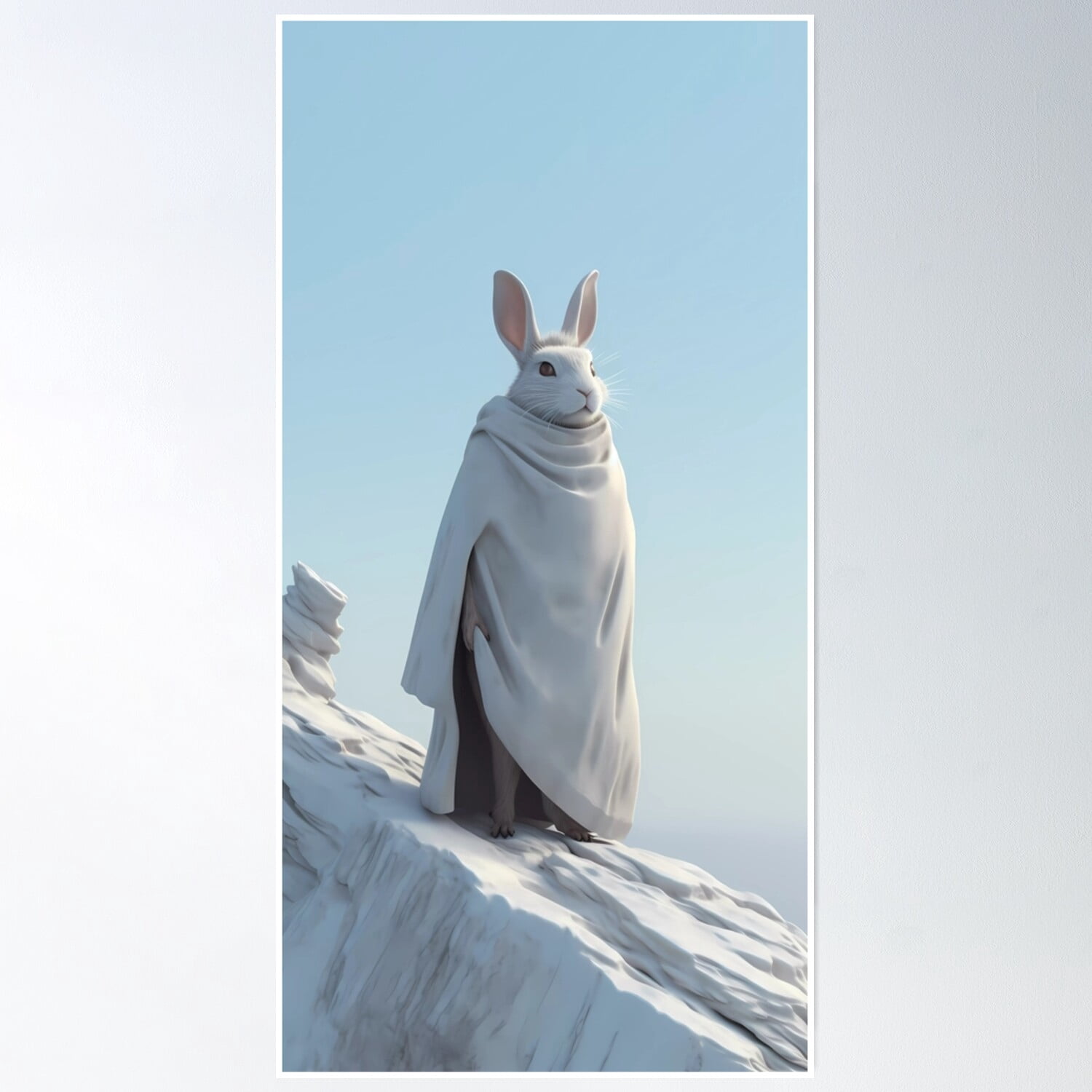 White Rabbit With A White Robe On The Side Of An Icy Mountain Poster ...