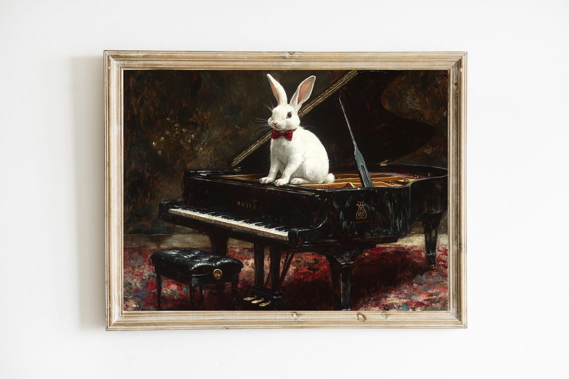 White Rabbit on a Piano Piano able Art Fine Art Decor Poster Rabbit ...