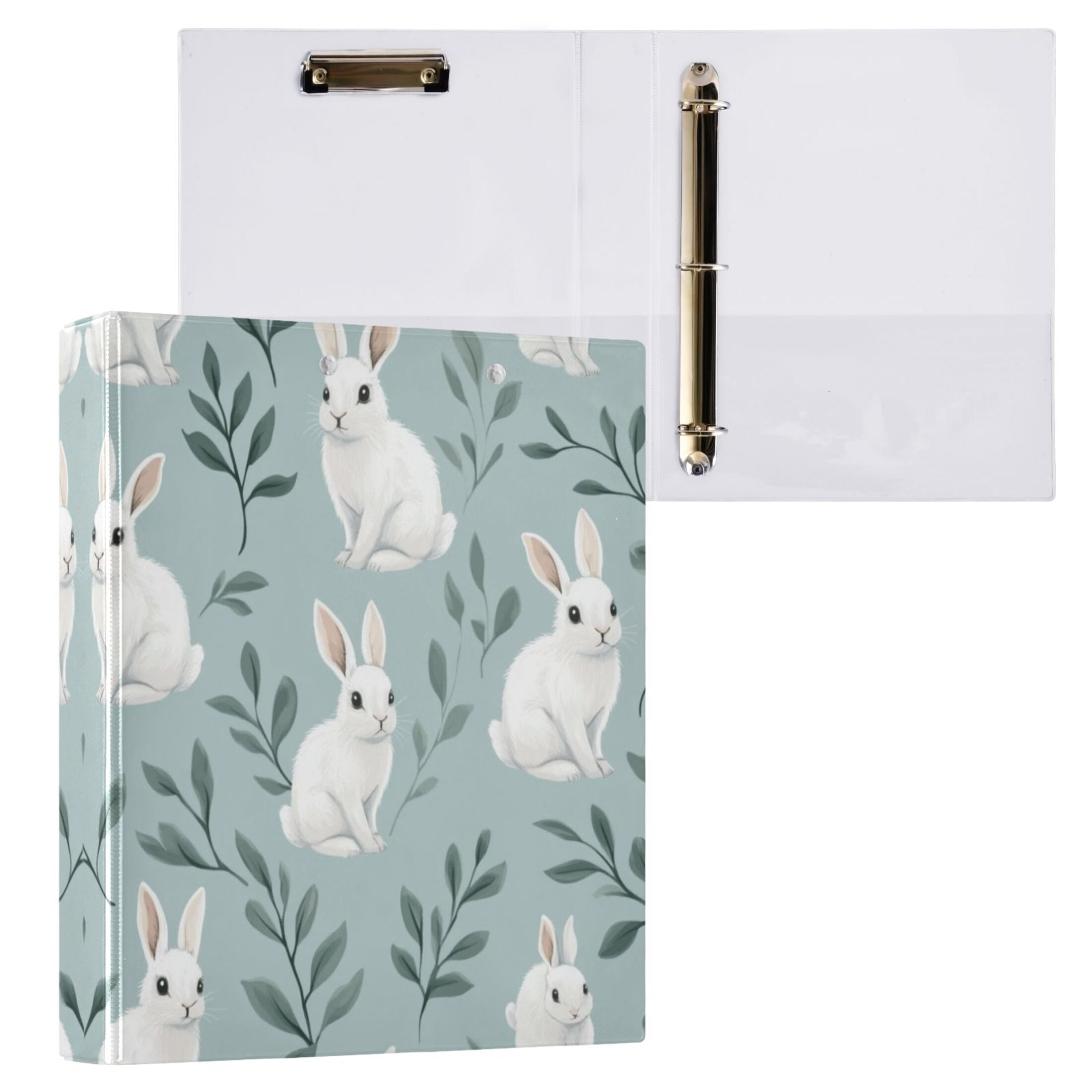 White Rabbits Pattern 3 Ring Hardcover Binders 1.5in Round Rings for ...