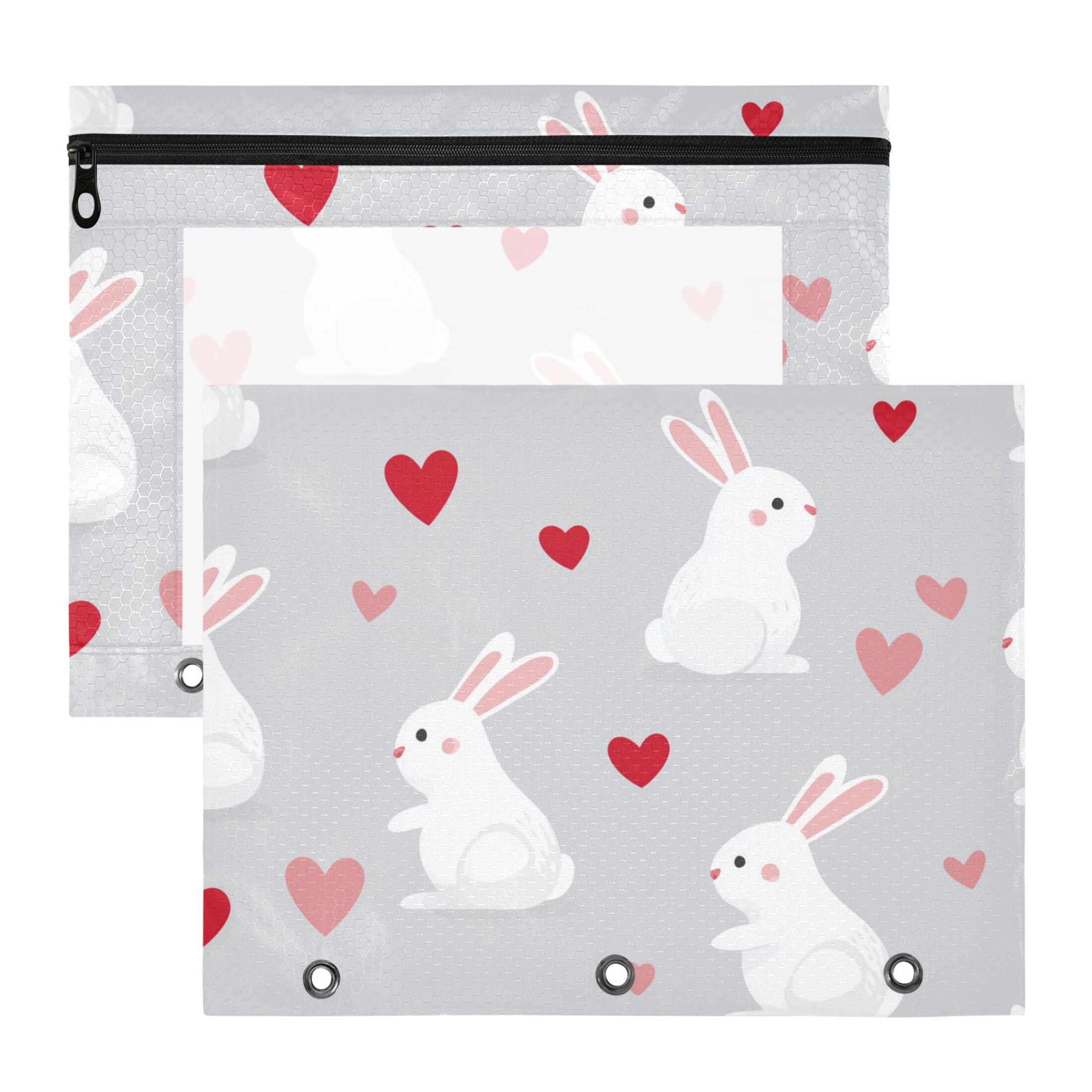 White Rabbits with Red Hearts Valentine Cartoon 3-Ring Binder Pocket ...