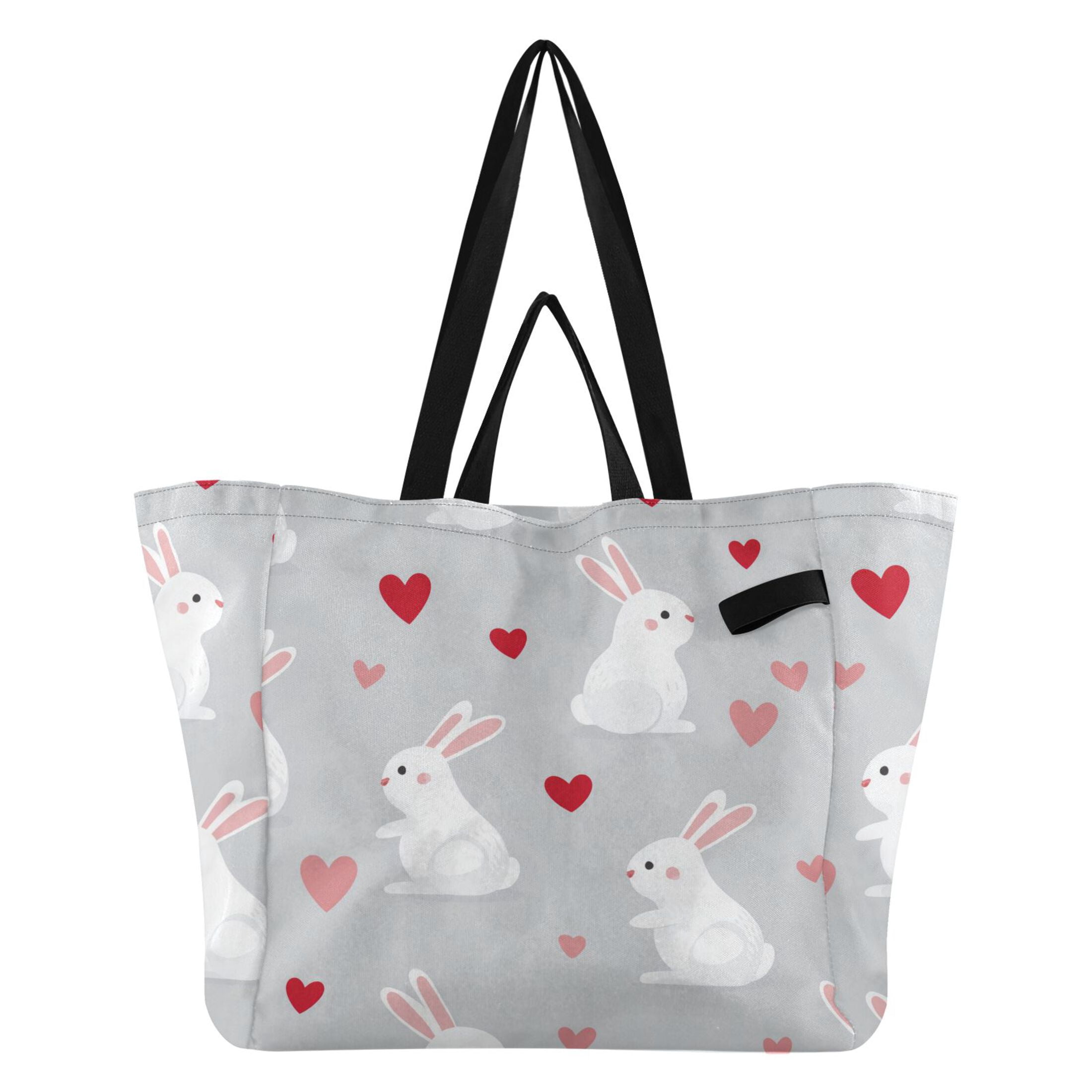 White Rabbits with Red Hearts Valentine Cartoon Foldable Canvas Tote ...