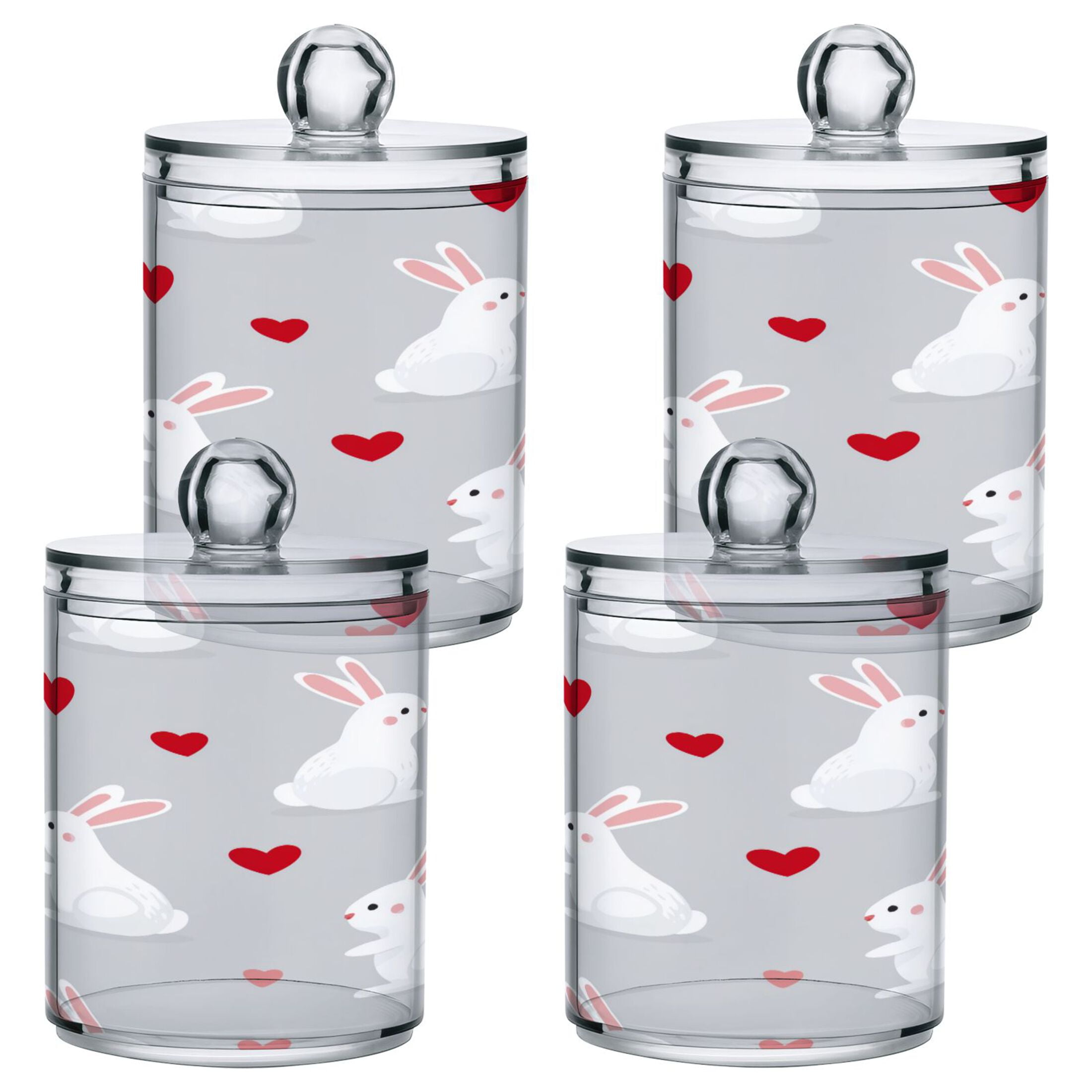 White Rabbits with Red Hearts Valentine Cartoon Translucent Plastic ...