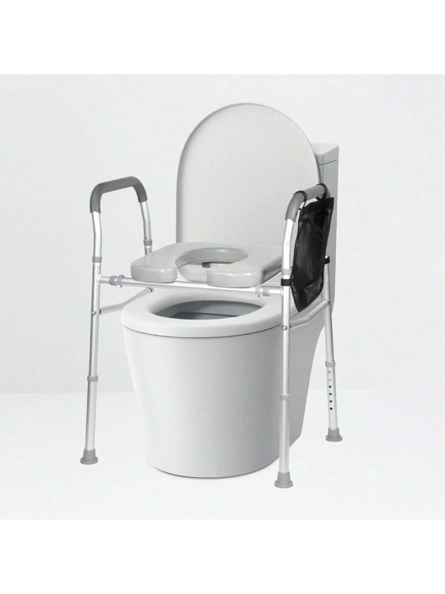 White Raised Toilet Seat With Handles, Adjustable Width Height Elevated Toilet Seat Riser ...