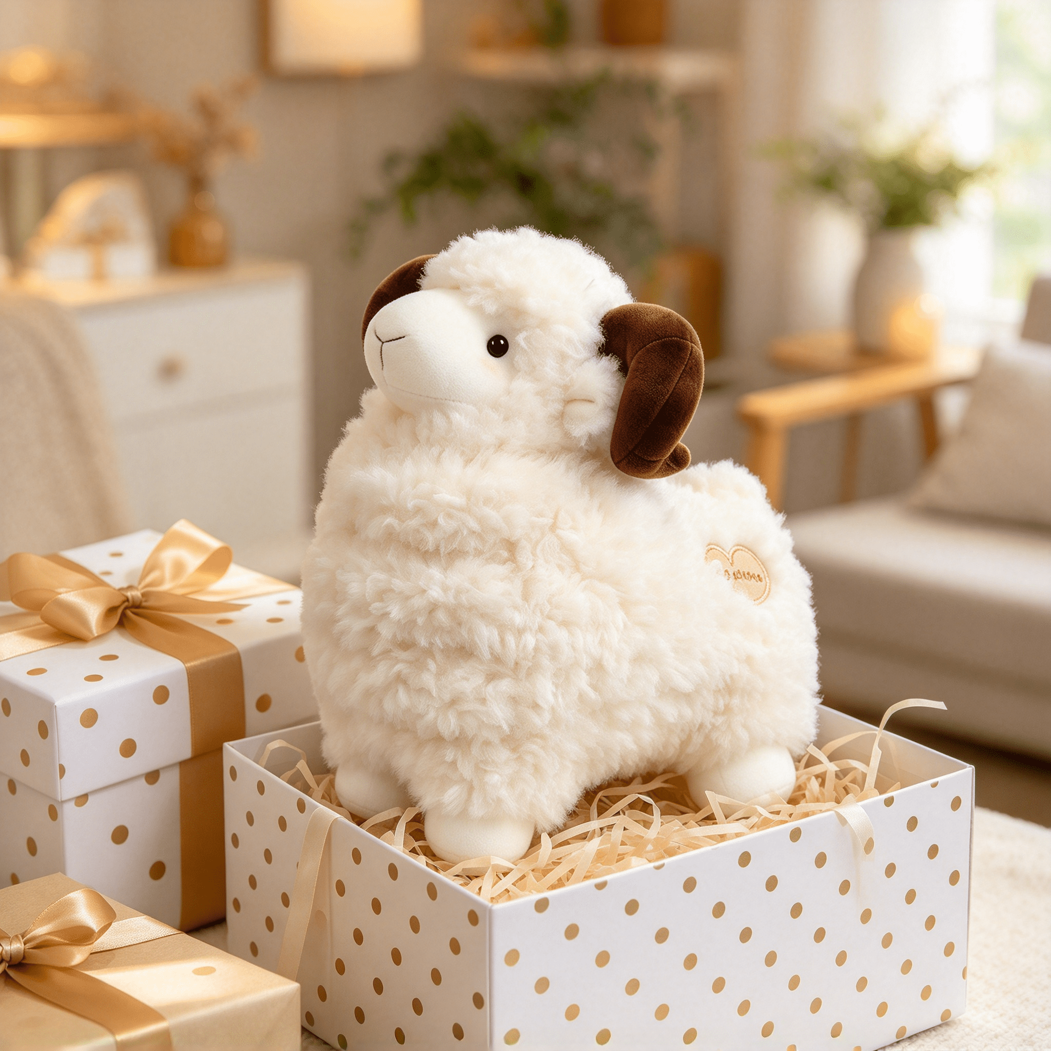 White Ram Sheep Stuffed Animals – Adorable Fluffy Plush Toy 9.06in ...