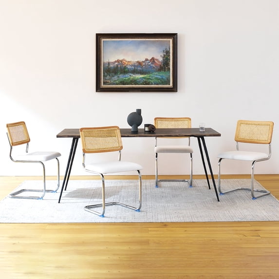 White Rattan Dining Chairs Set of 4,Wooden Mid-Century Modern Kitchen ...