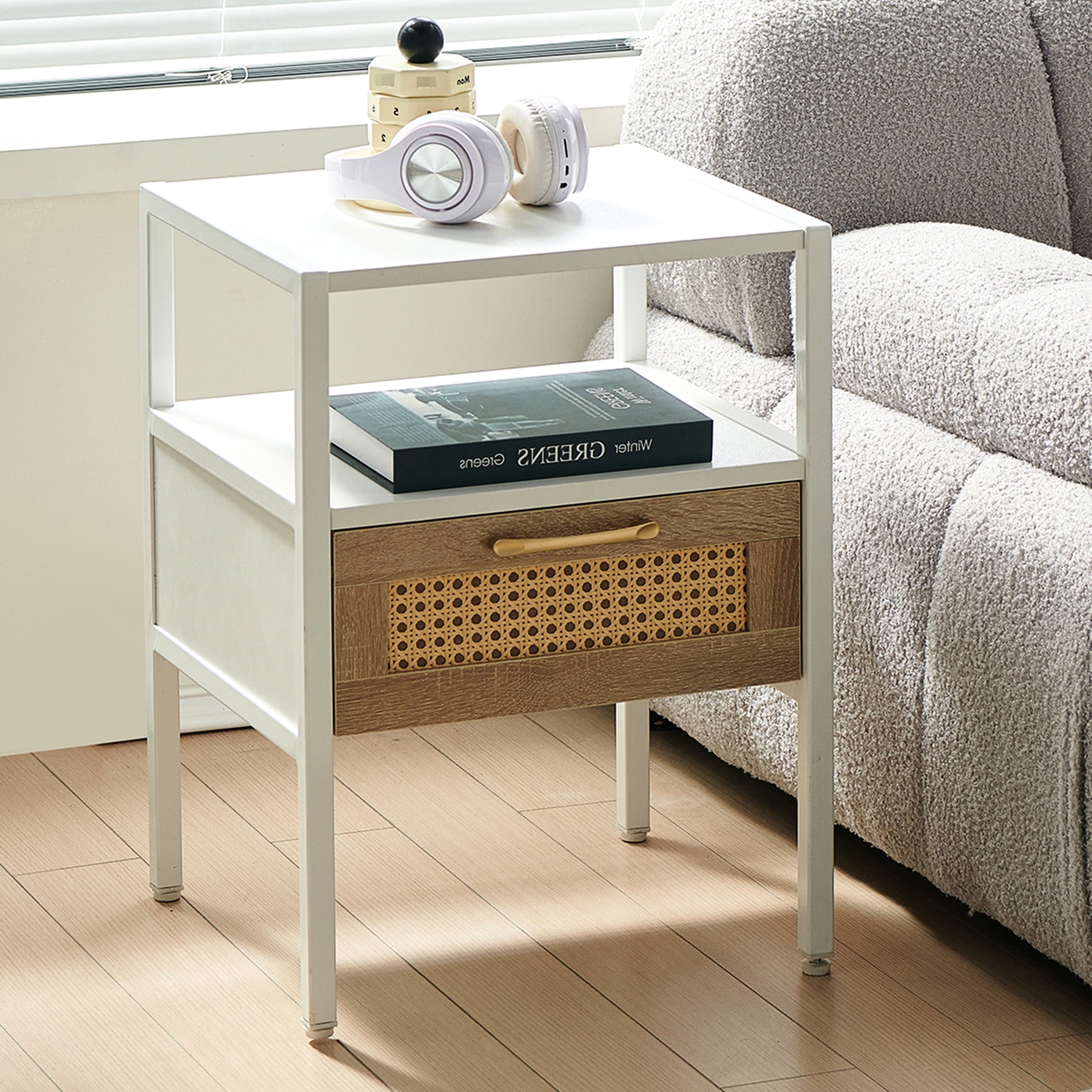 White Rattan Side Table | Ideal for Bedroom and Living Room Decor ...
