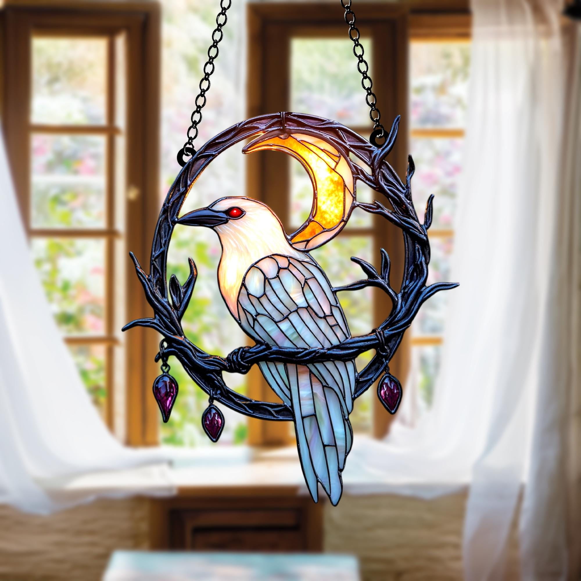 White Raven Wavy Acrylic Suncatcher â€“ Gothic Faux Acrylic Window ...