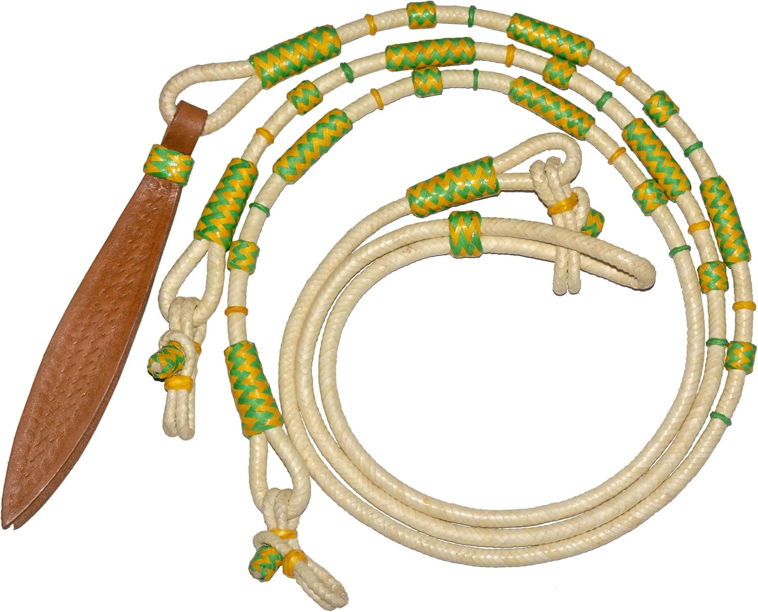White Rawhide Romal Reins with Yellow & Green Zig Zag Pattern – 8.5 Ft ...