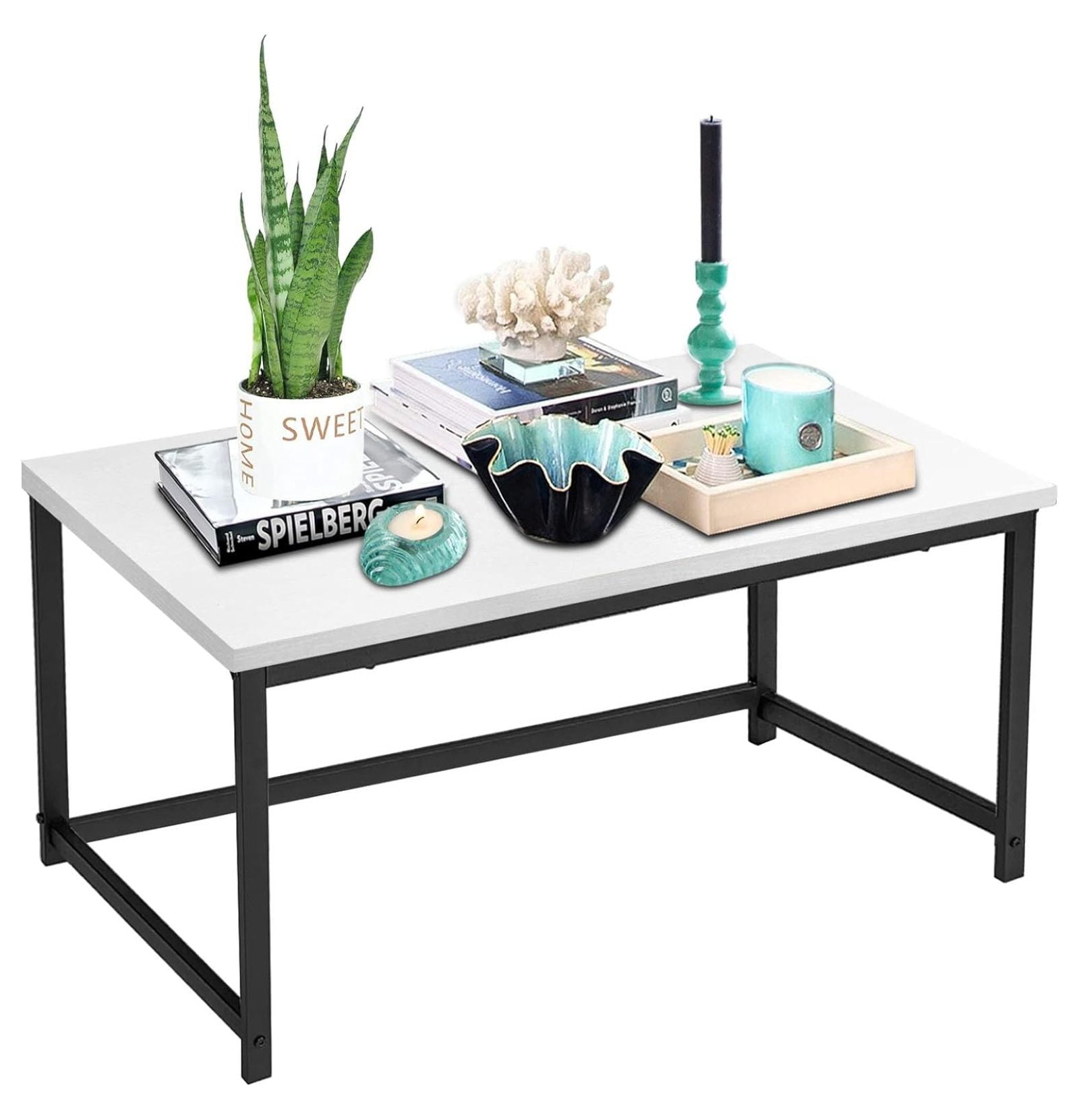 White Rectangle Coffee Table Modern Simple Center Table for Living Room ...
