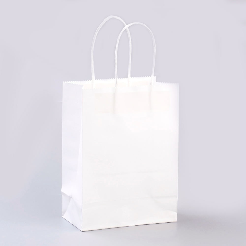 White Rectangle Kraft Paper Bags with Paper Twine Handles for Shopping ...