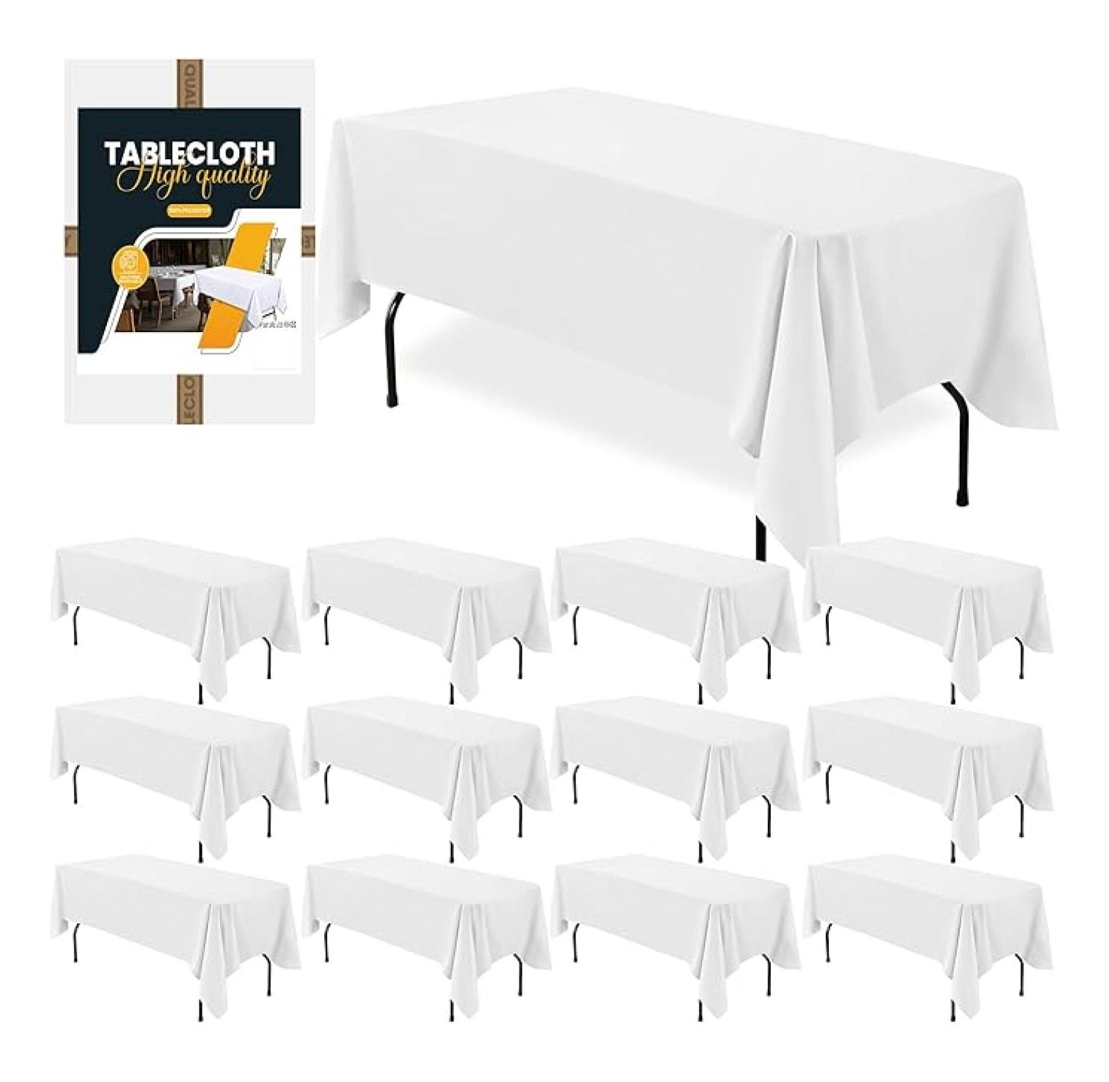 White Rectangle Tablecloth 60 x 126 Inch, 12 Pack - Reusable Washable ...