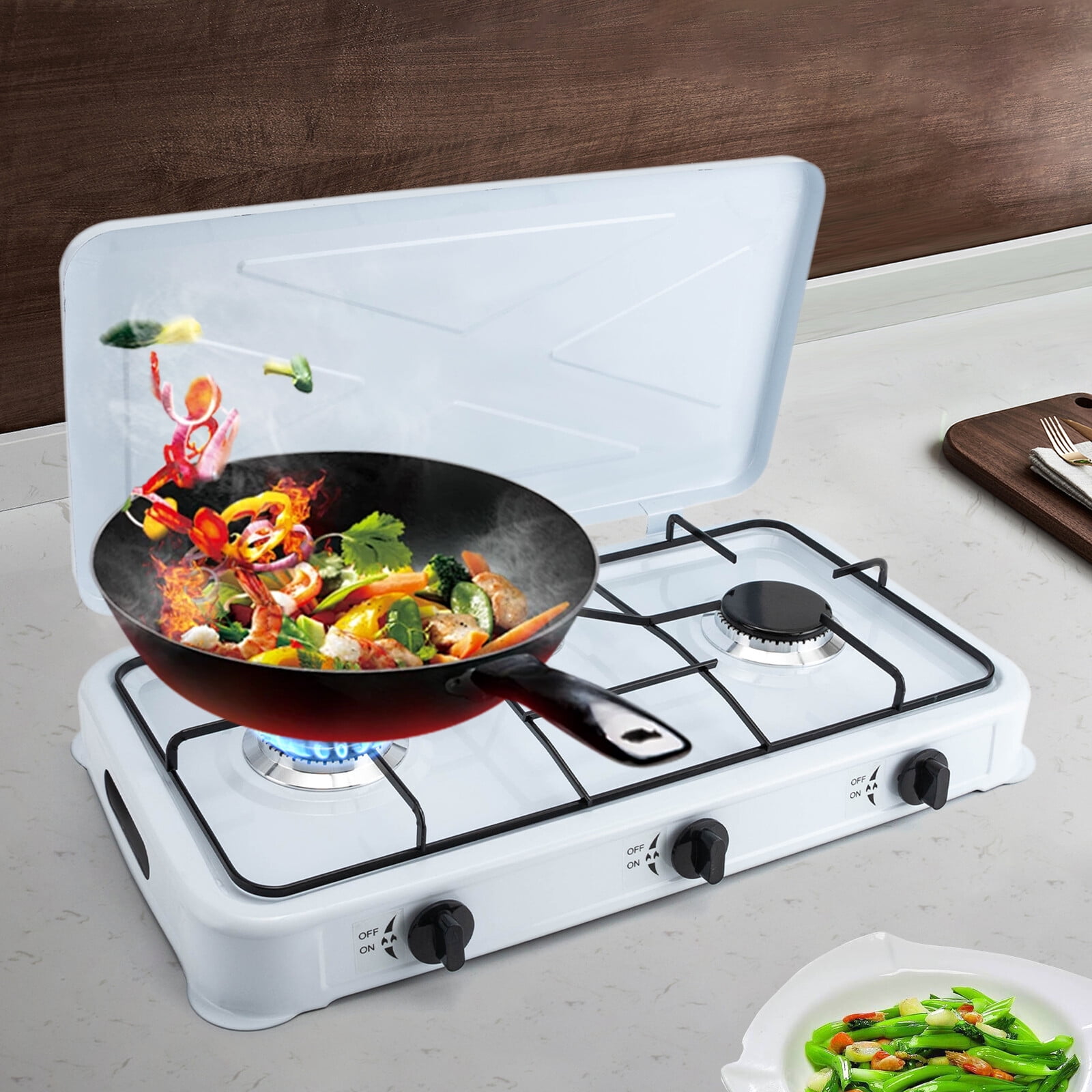 White Rectangular 3 Burners Gas Stove Rectangular Gas Cooktop Cast ...