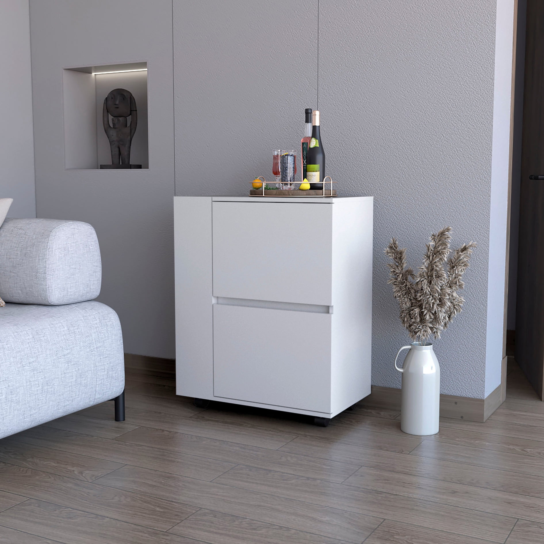 White Rectangular Bar Cart With Ample Storage And Maneuverability Space ...