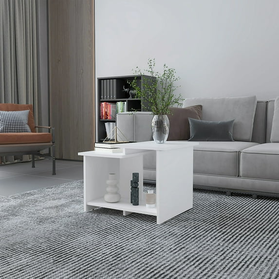 White Rectangular Coffee & End Table | Open Storage for Easy ...