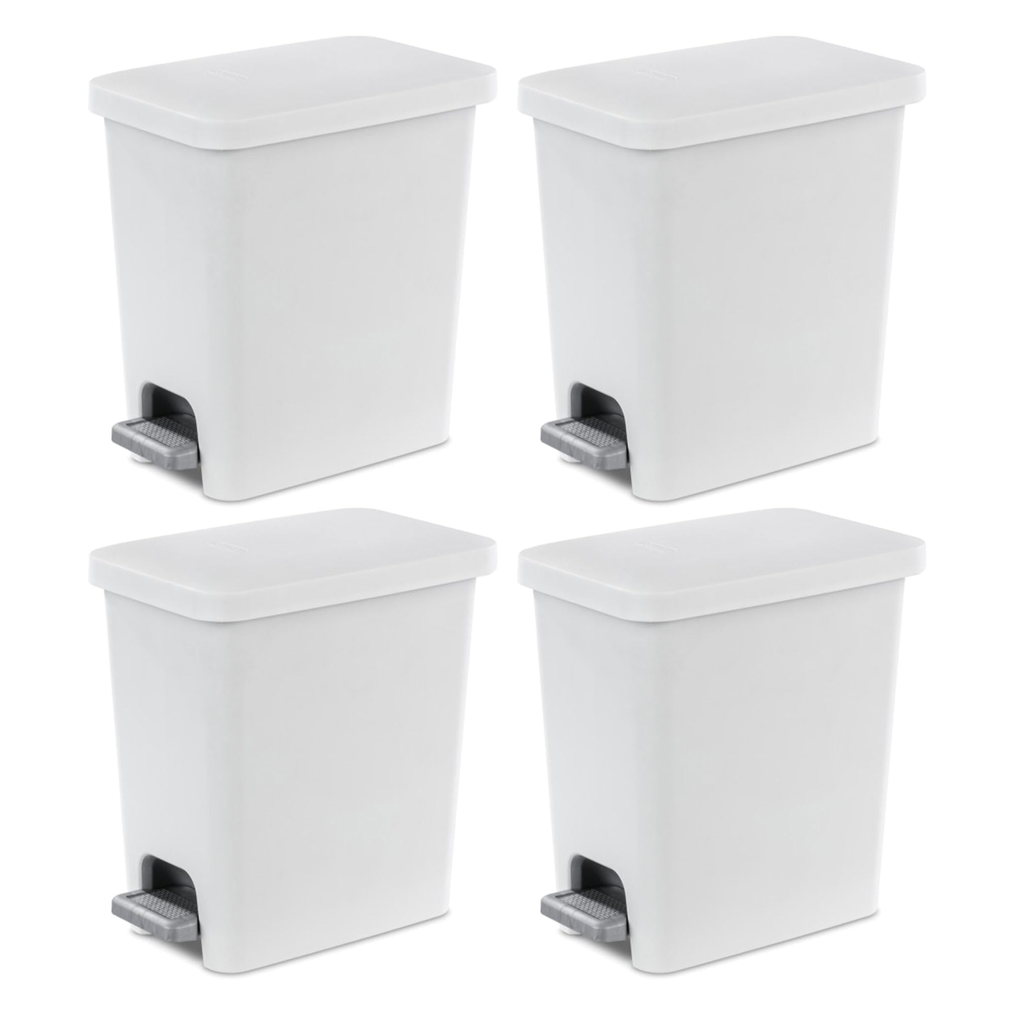 White Rectangular Step On Trash Can: 4-pack durable plastic wastebasket ...