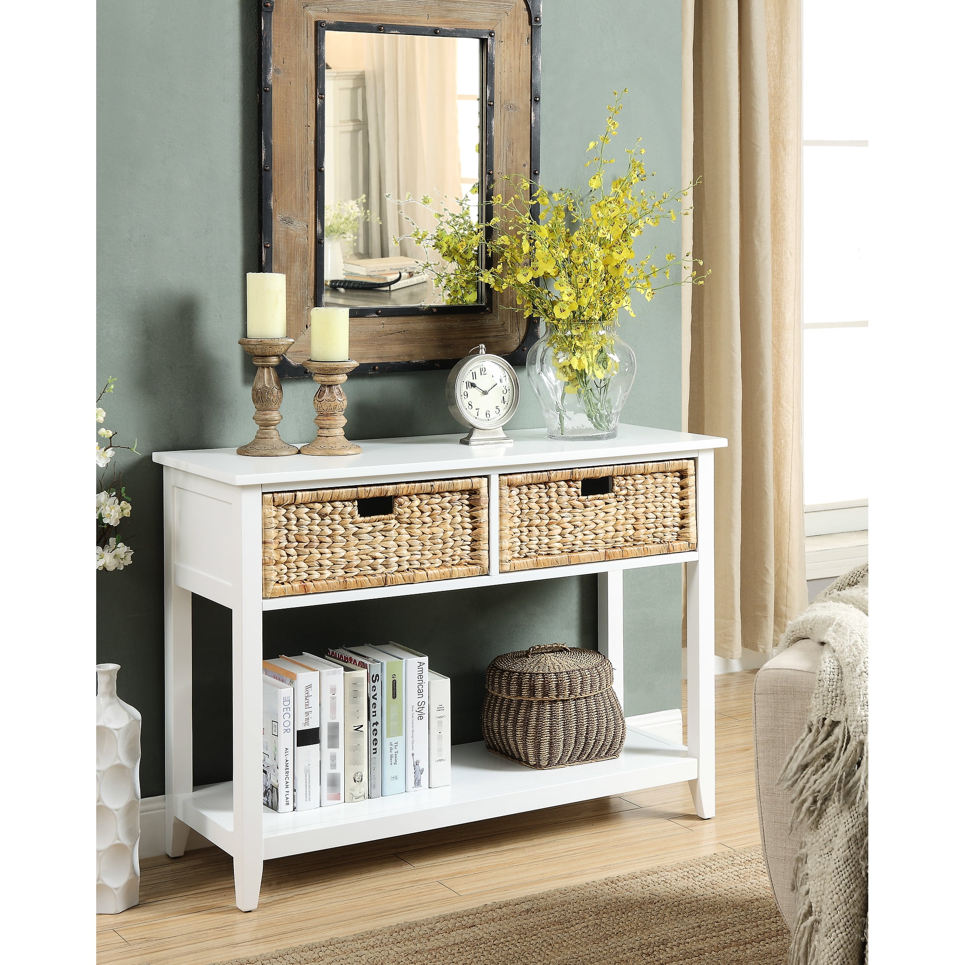 White Rectangular Table With 2 Drawers And Bottom Shelf For Efficient ...
