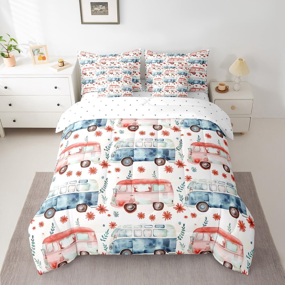 White Red Blue Bedding Sets Dragonfly Flower Comforter Set Tie Dyeing ...