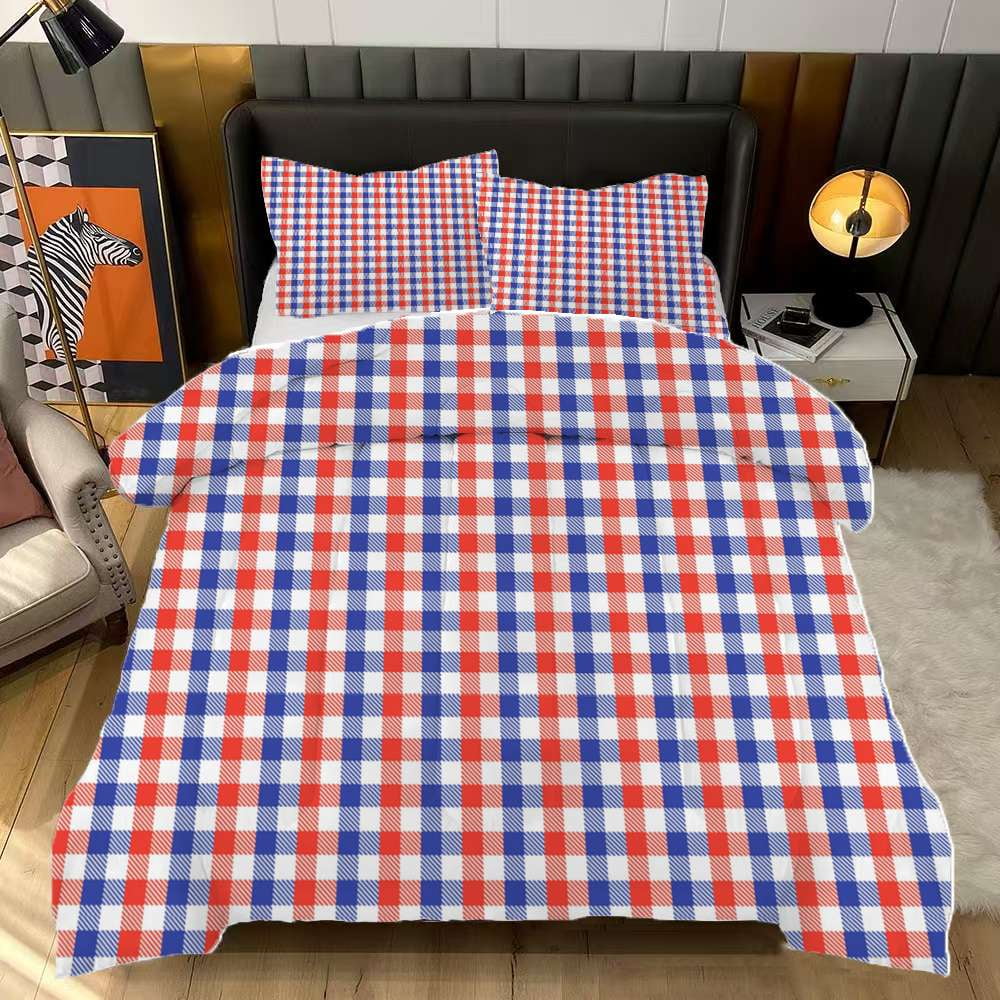 White Red Blue Tartan Plaid Comforter Set Full Size Bedding Set For ...