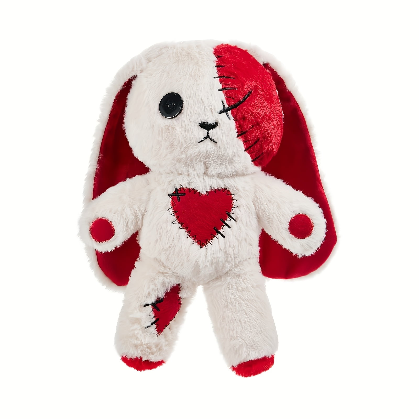 White & Red Bunny Plush Toy with Heart Patch -Soft Cotton Blend, Long ...