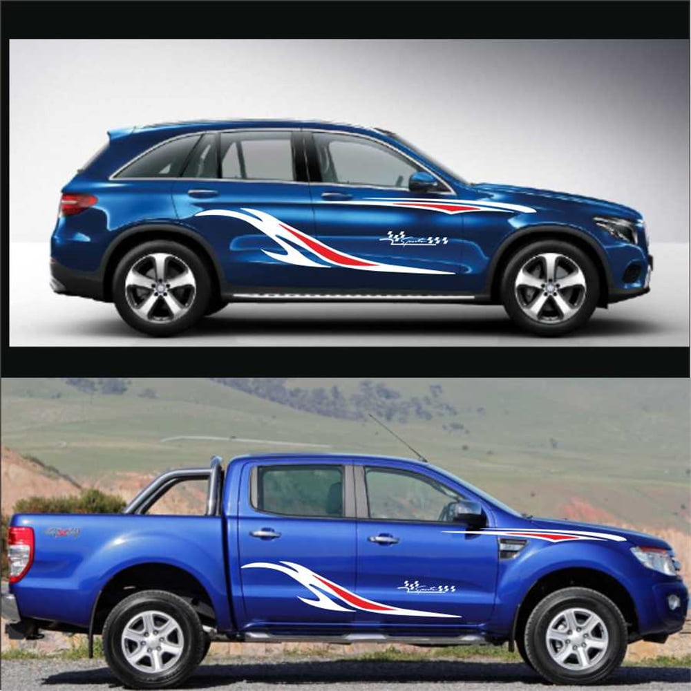 White+Red Car Stripes Stickers Truck SUV Both Body Side Vinyl Graphics ...