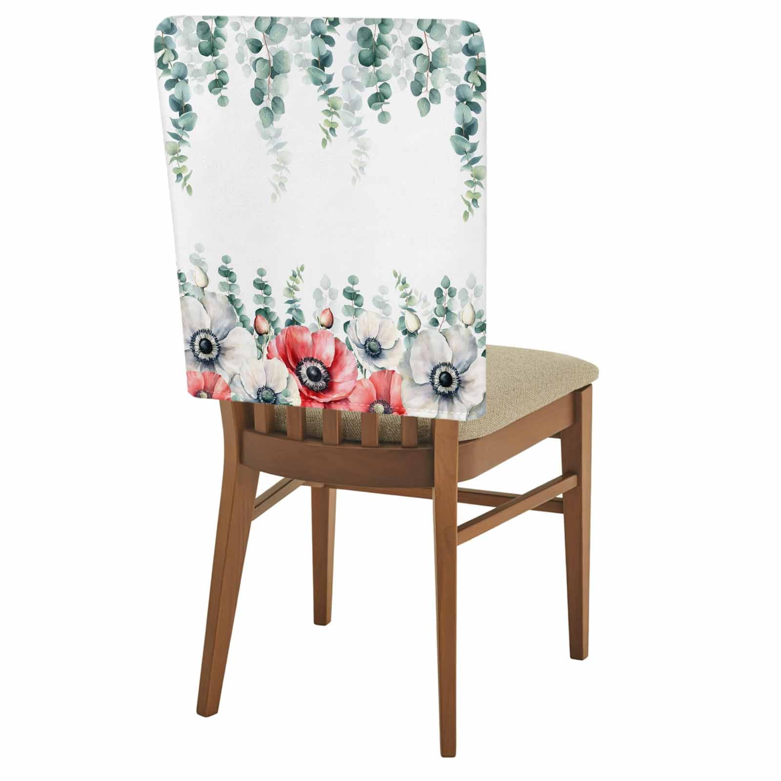 White Red Flower Chair Back Covers Set of 8, Green Eucalyptus Leaf Farm ...