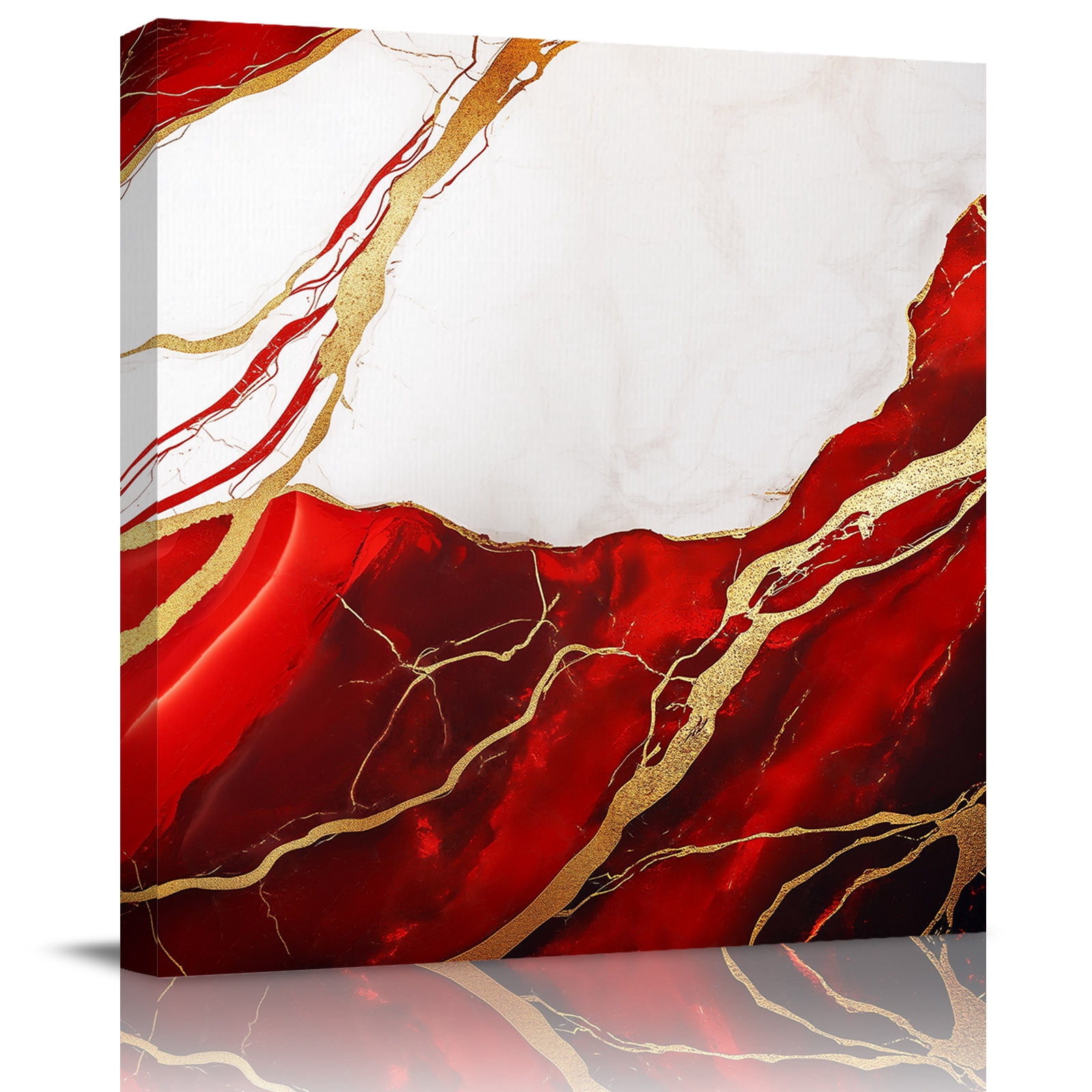 White Red Marble Gold Stripe Crack Canvas Artwork Painting Art ...
