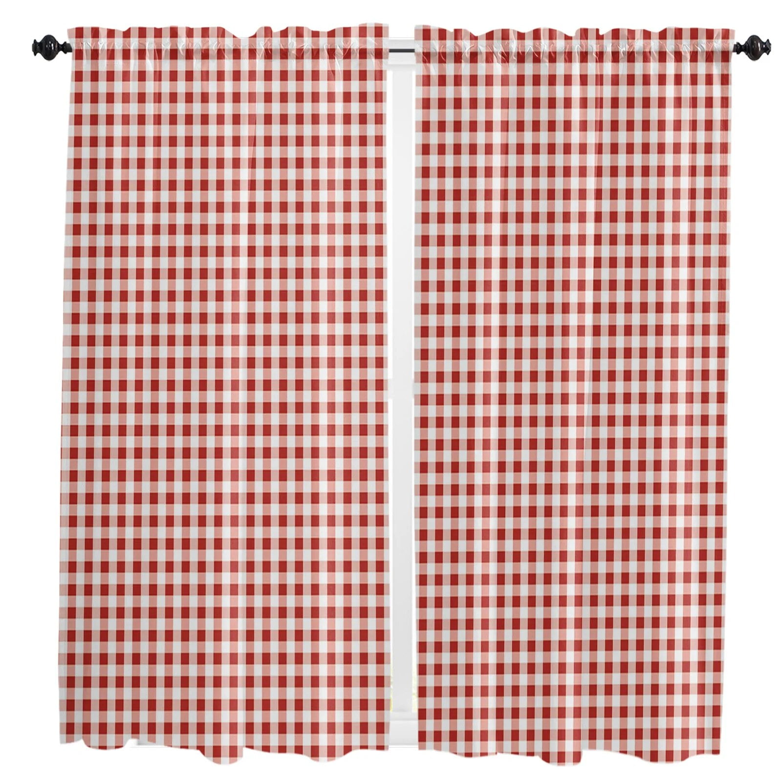 White Red Plaid Simple Curtains for Living Room Bedroom Curtains ...