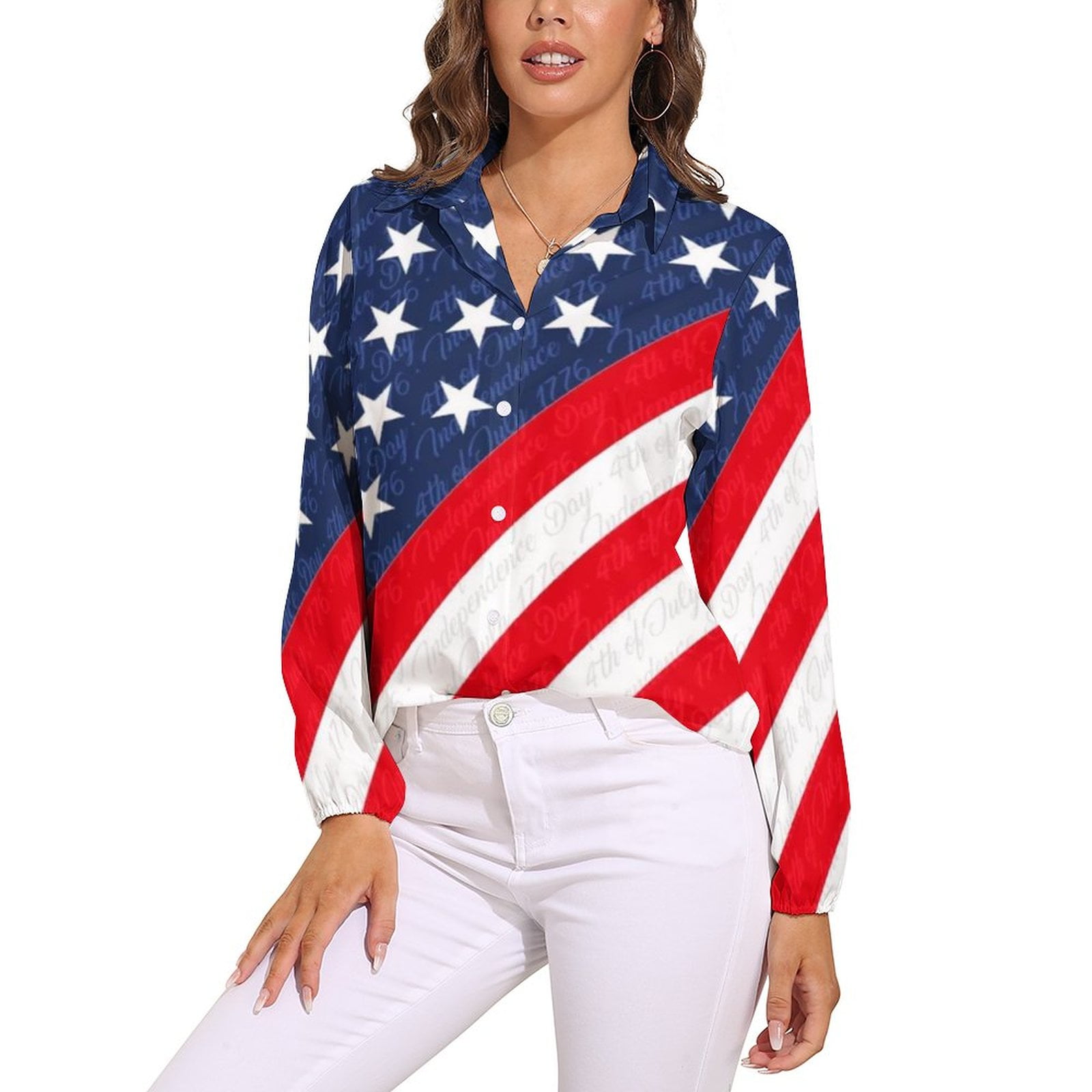 White Red Star Blouse Athletic July 4th Stars Print Pretty Pattern ...