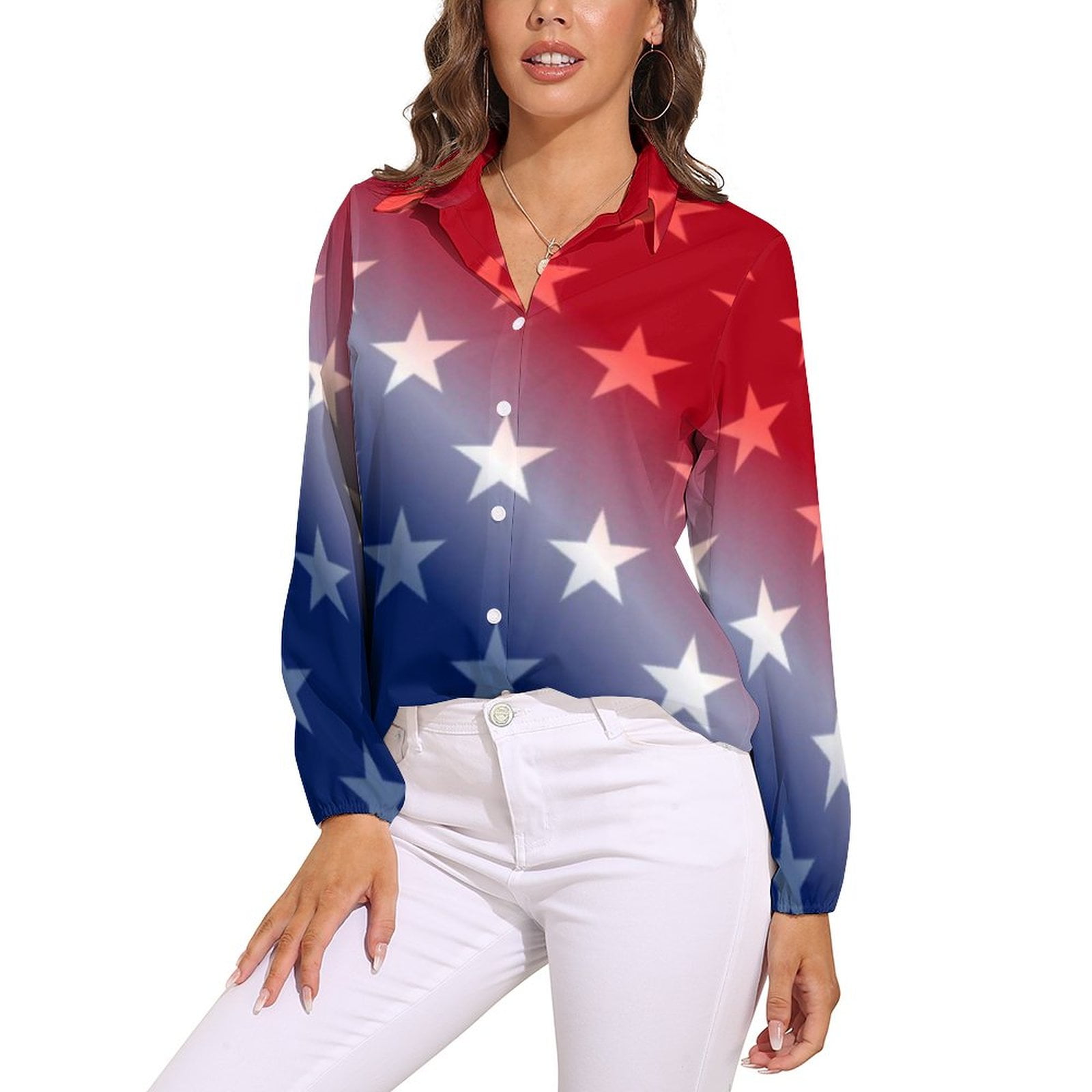 White Red Star Blouse Athletic July 4th Stars Print Pretty Pattern ...