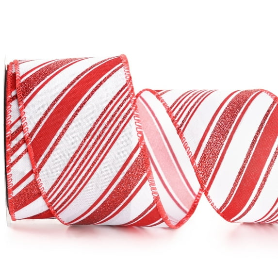 LoomJoyz White Red Striped Corded Ribbon 2.5 inch Glitter Decoration ...
