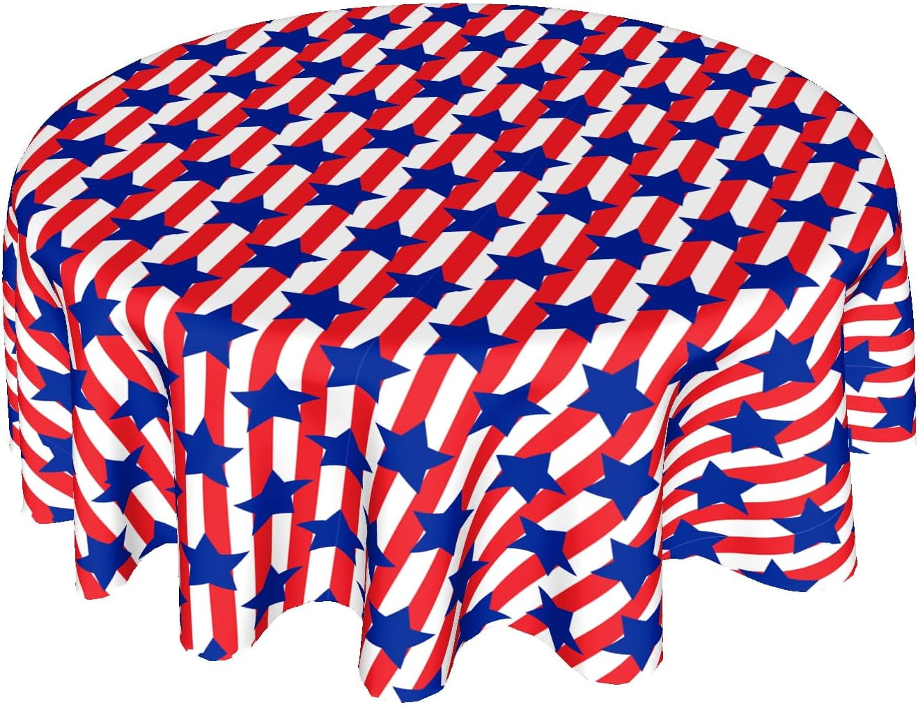 White Red Stripes and Blue Star Tablecloth Round 60 Inch Fourth of July ...