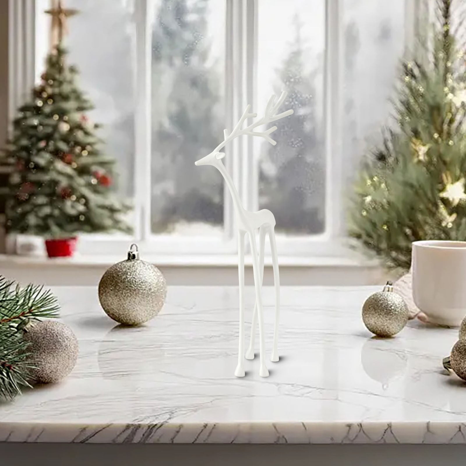 White Reindeer Statues For Christmas Decorations, Plastic Deer ...