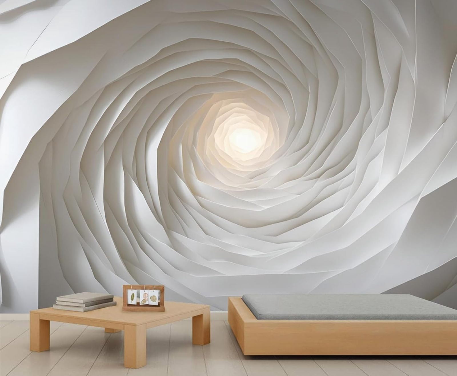 White Relief Wall Mural, Abstract Geometry 3D Wallpaper Mural, Stereo ...