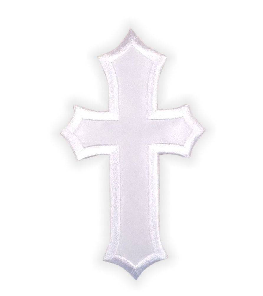White Religious Cross (2.5" Tall) Iron on Embroidered Applique Patch ...