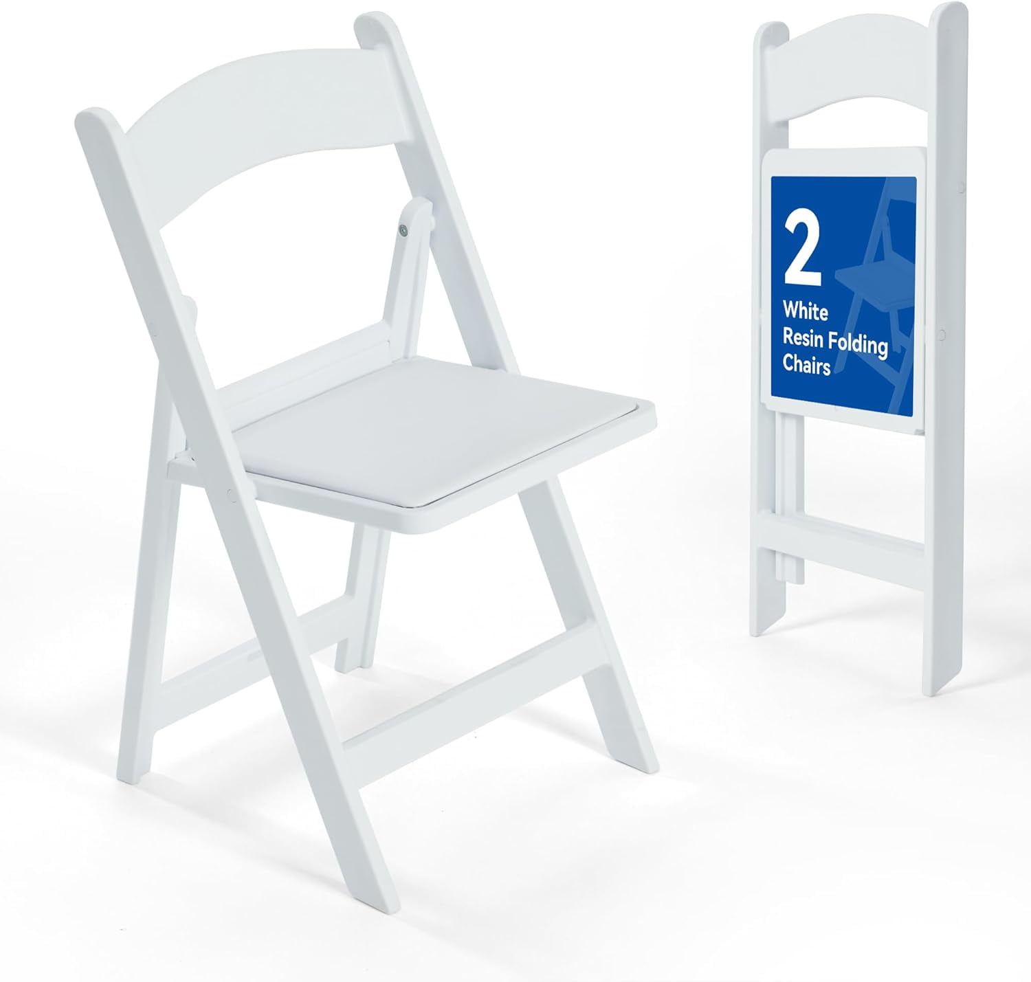 White Resin Folding Chairs - Stackable Chairs with Padded Seats, 800LB ...