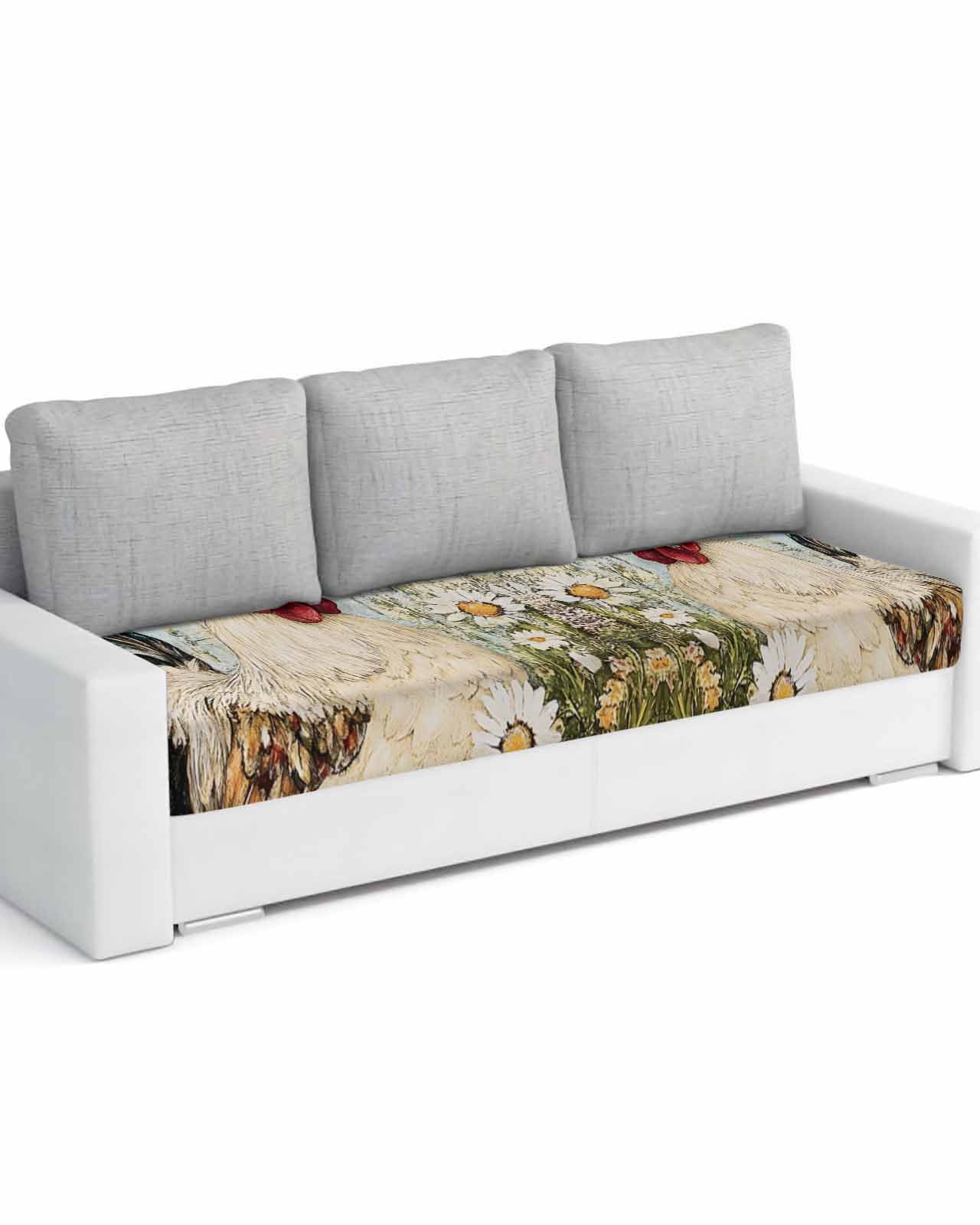 White Retro Rooster Sofa Couch Cushion Covers Washable, Removable ...