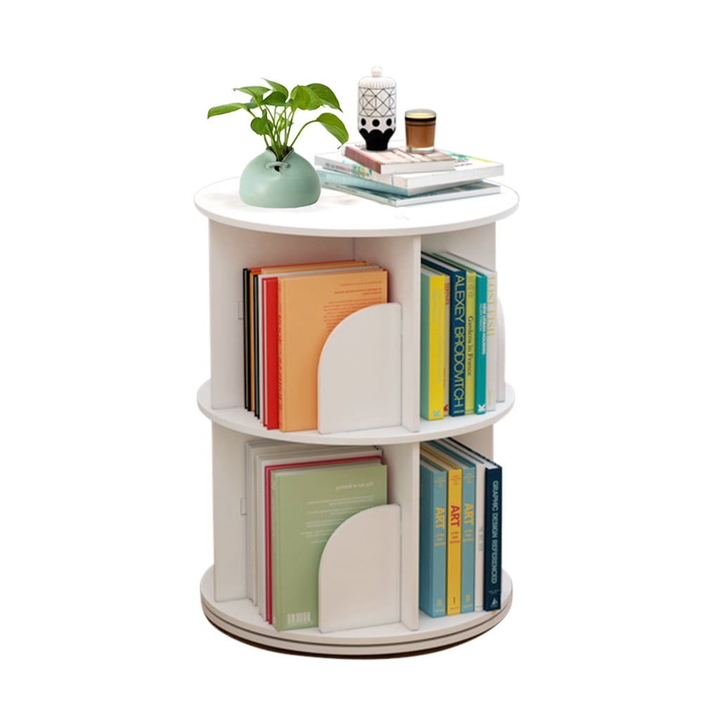 Revolving Bookshelf, 2 Tier 360 Rotating Round Bookcase Magazine ...